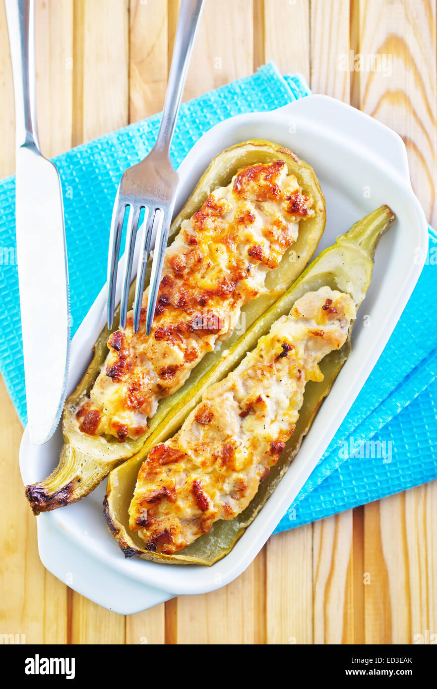 stuffed marrow with meat and cheese in the bowl Stock Photo - Alamy