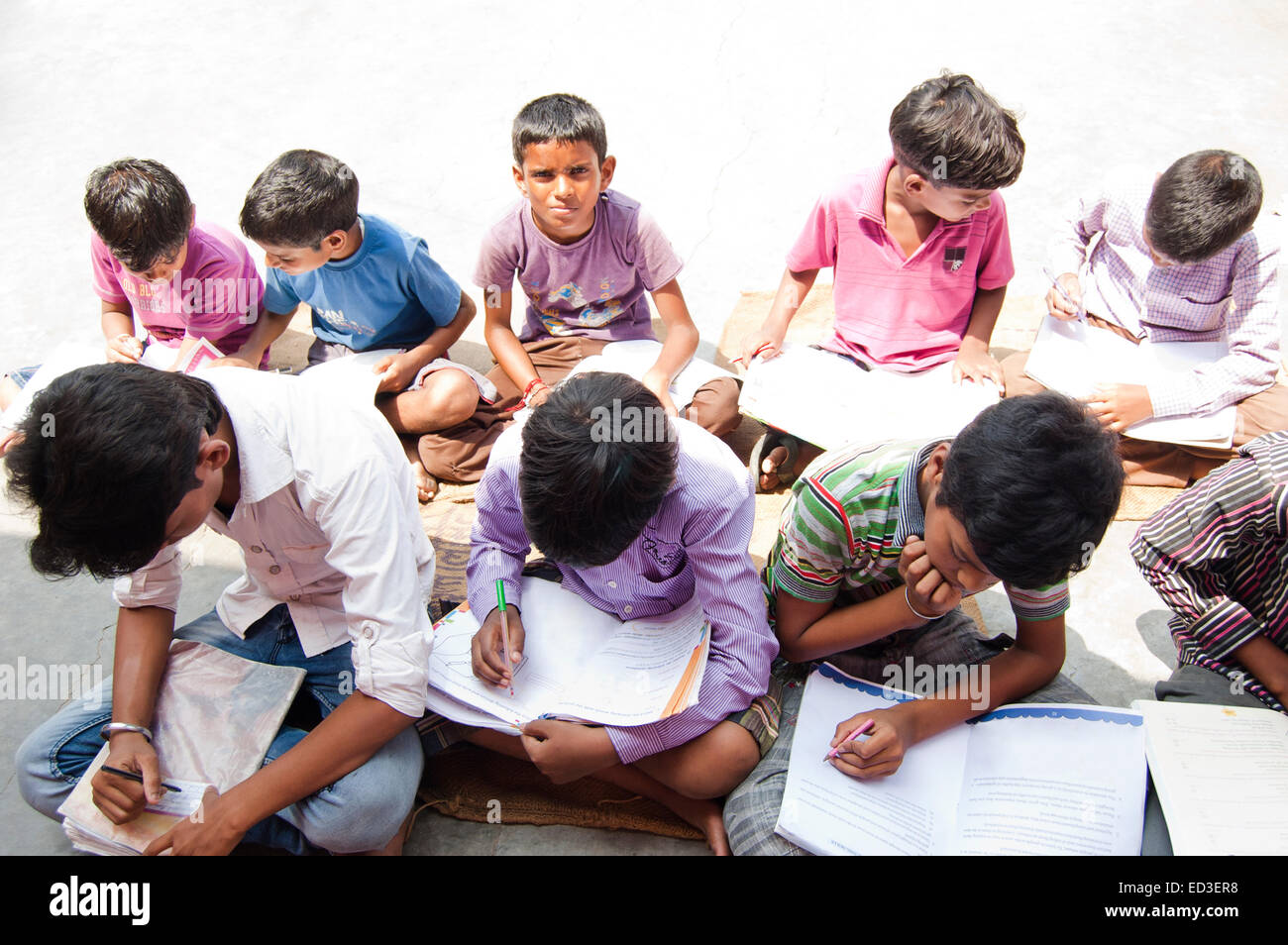 indian rural Children group Students Study Stock Photo - Alamy
