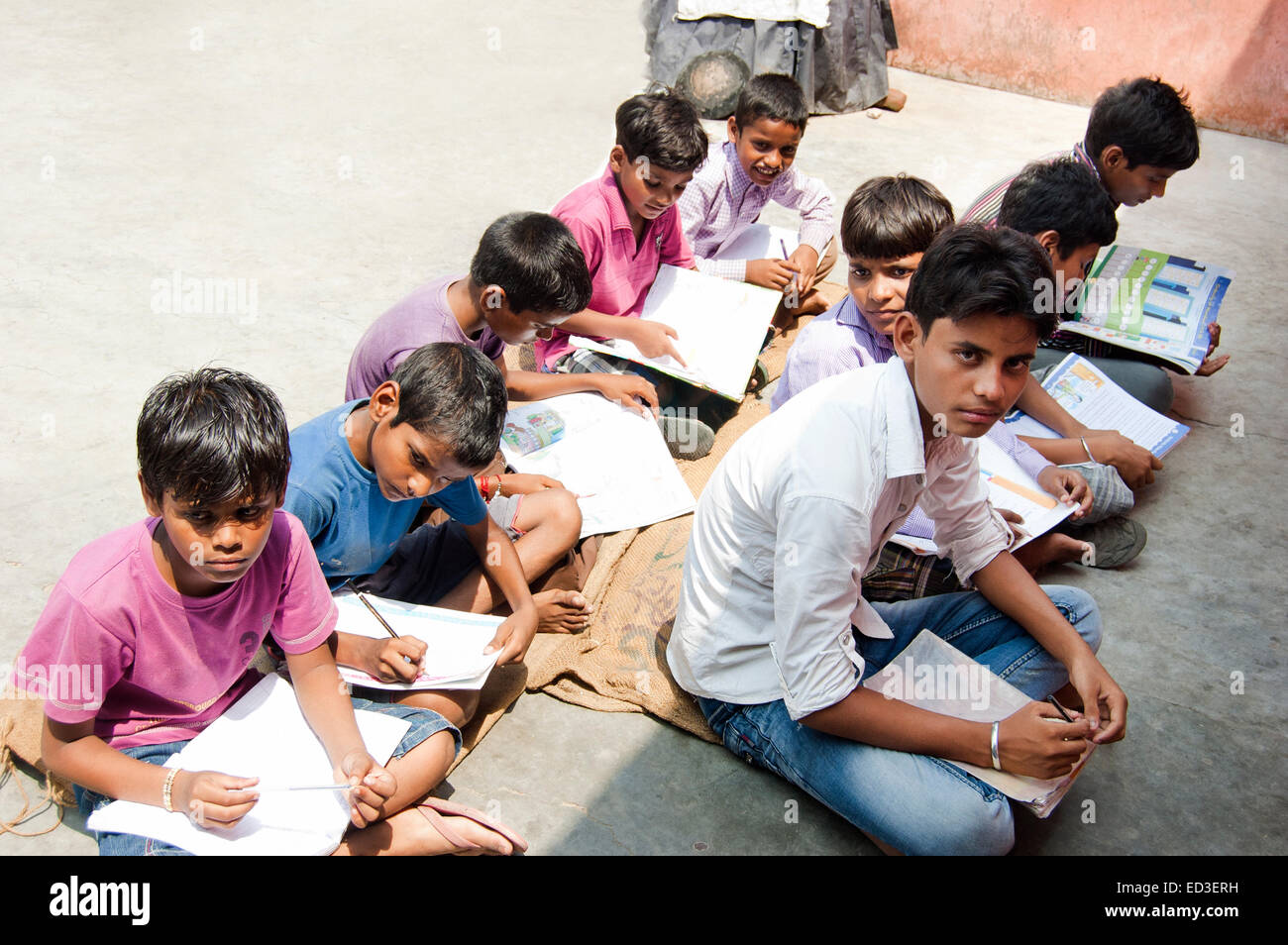 indian rural Children group Students Study Stock Photo - Alamy