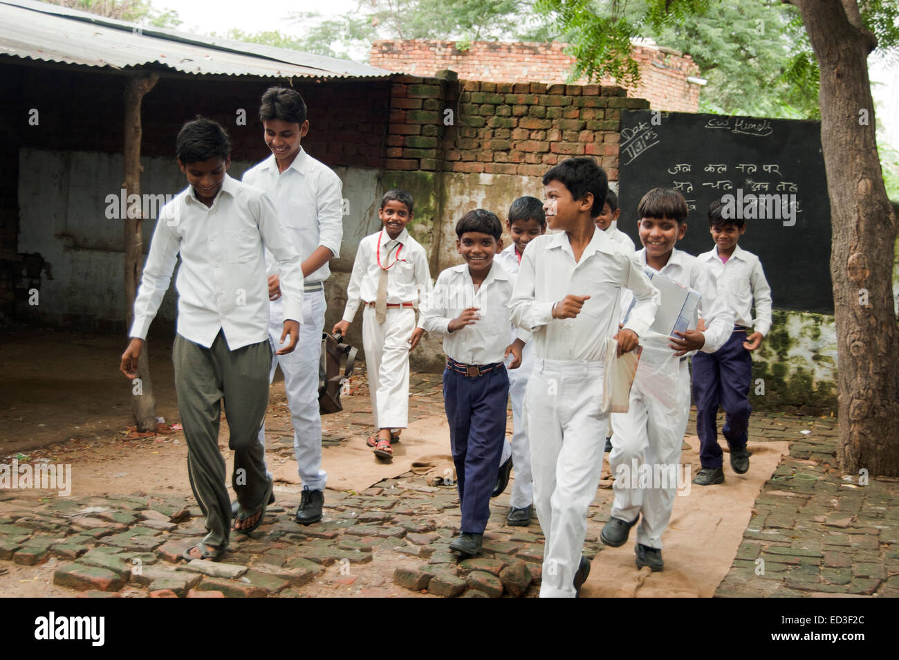 indian rural Children group Students Running Stock Photo - Alamy