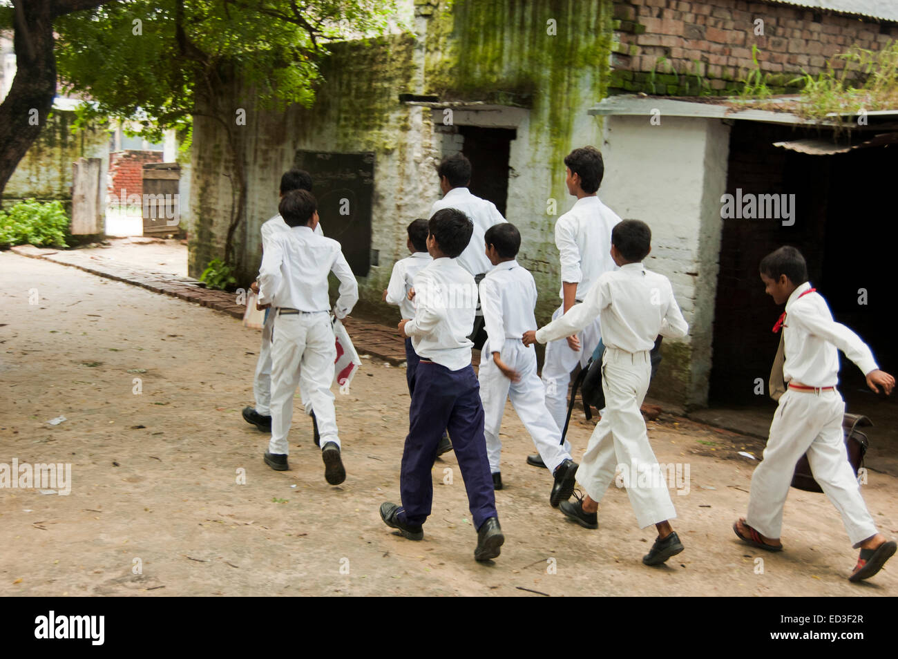 indian rural Children group Students Running Stock Photo - Alamy