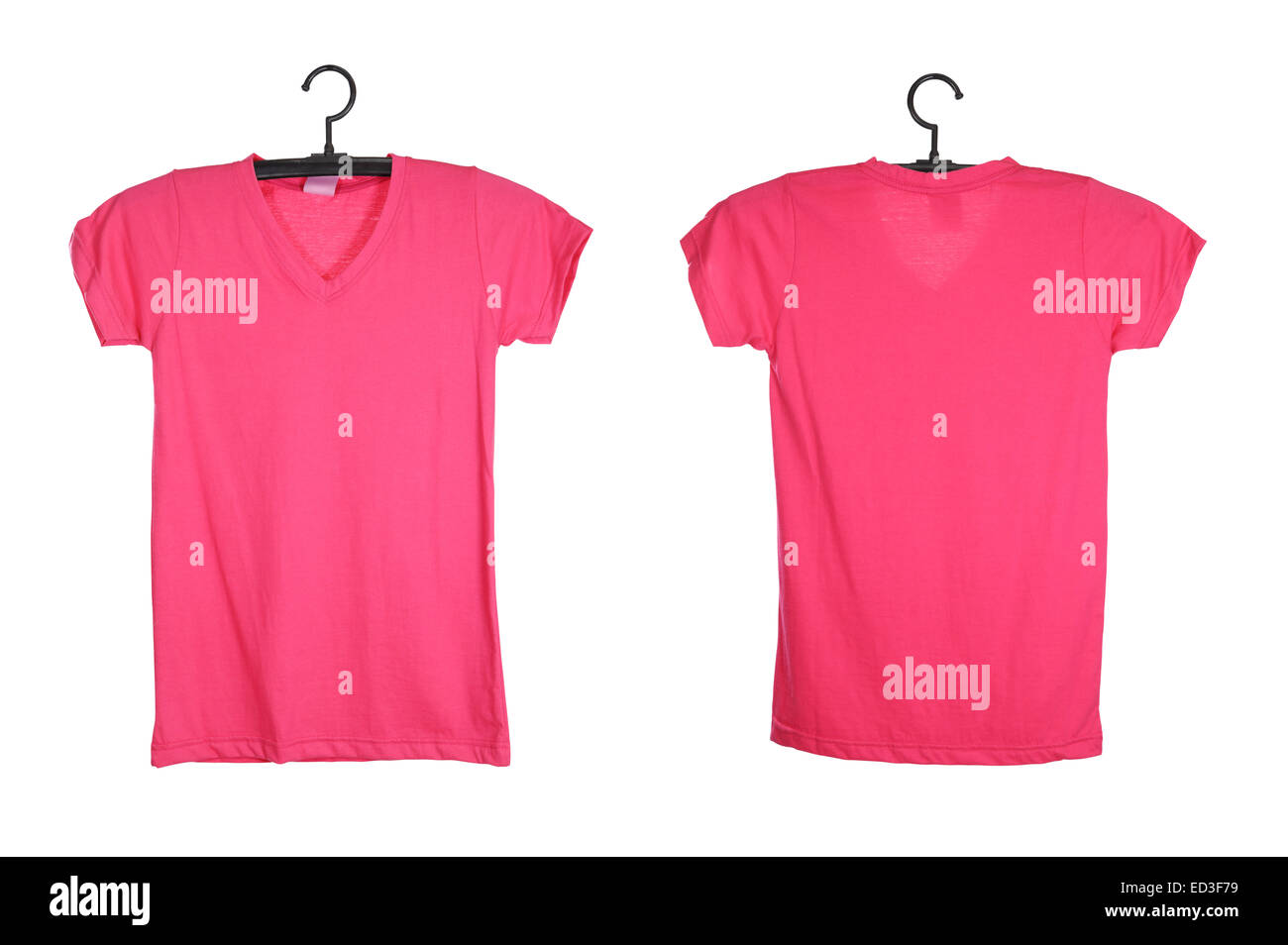 pink t-shirt template on hange isolated on white background Stock Photo ...