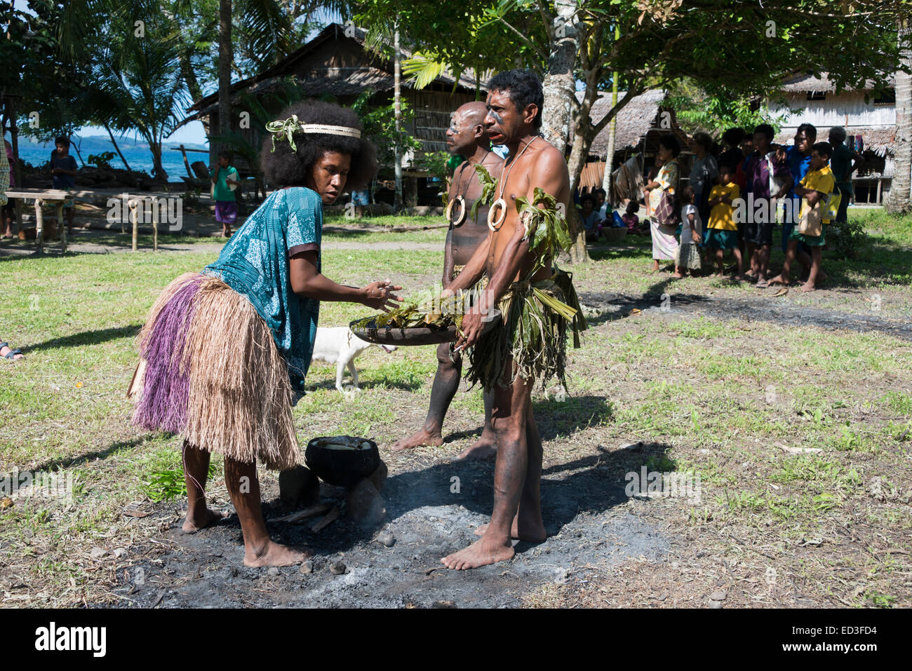 Melanesia, Papua New Guinea, Dobu Island. Village woman in grass skirt ...