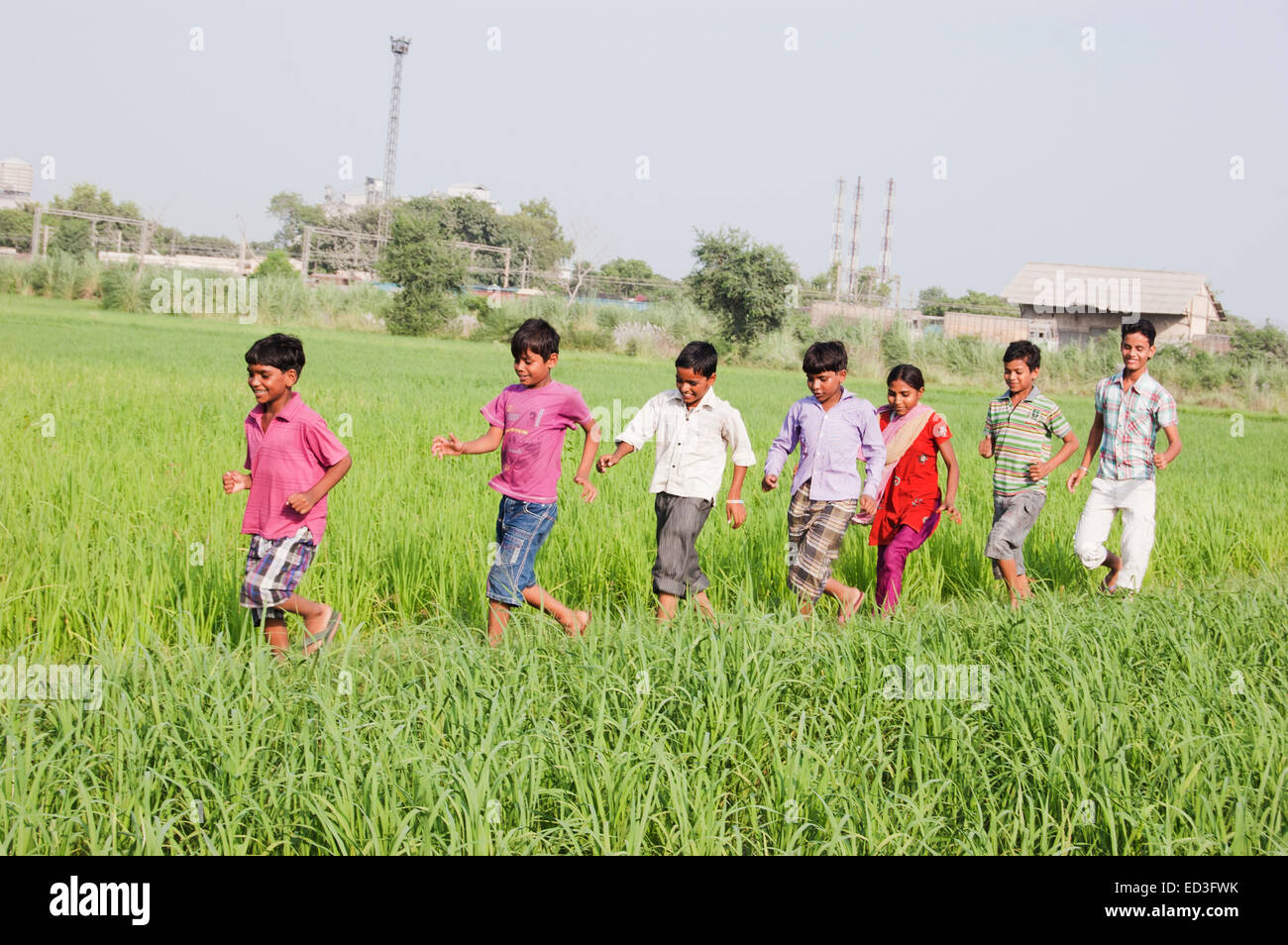 indian rural children group farm fun Stock Photo - Alamy
