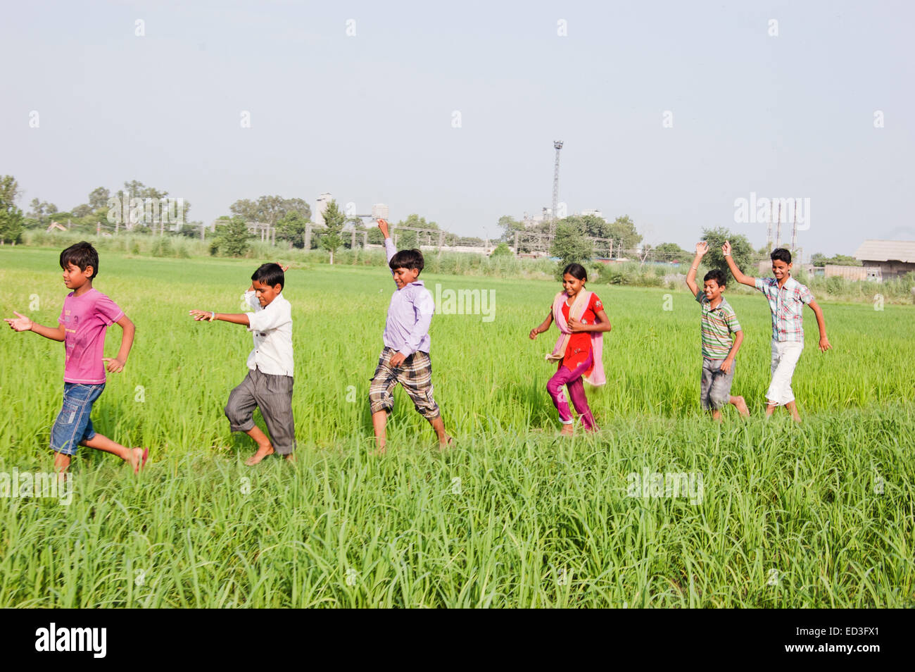 indian rural children group farm fun Stock Photo - Alamy