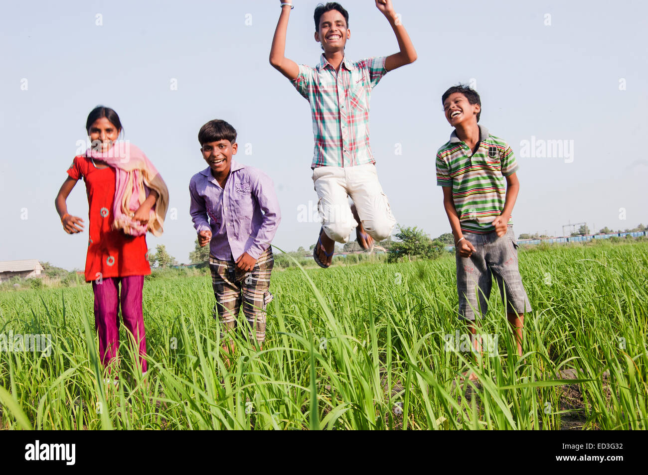 indian rural children farm fun Stock Photo - Alamy