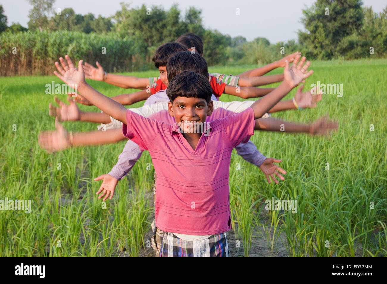 indian rural children group farm Standing fun Stock Photo - Alamy