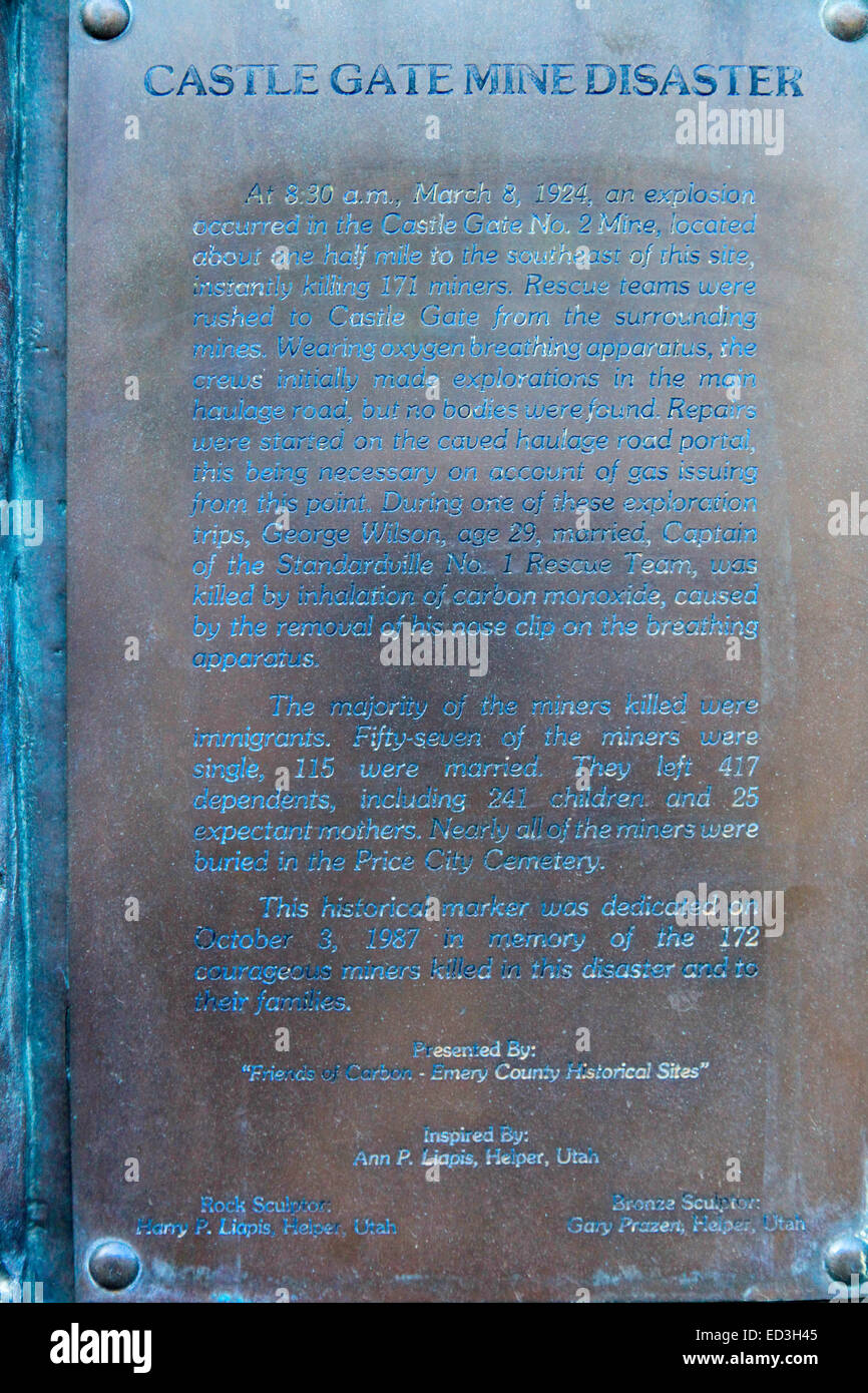 Castle Gate Mine Disaster, Utah, monument with names of the people ...