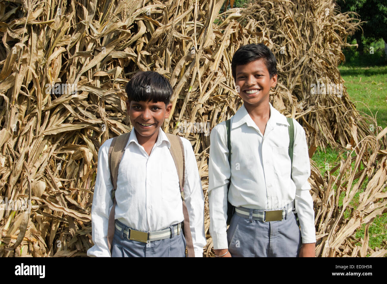 2 indian rural children school Students farm fun Stock Photo - Alamy