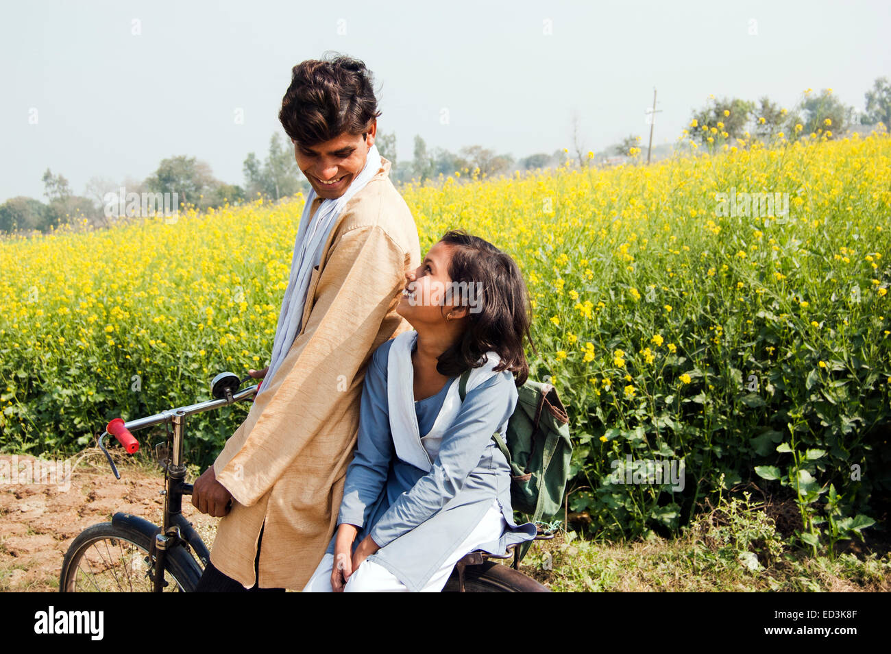 indian farmer and daughter Riding Cycle Stock Photo - Alamy