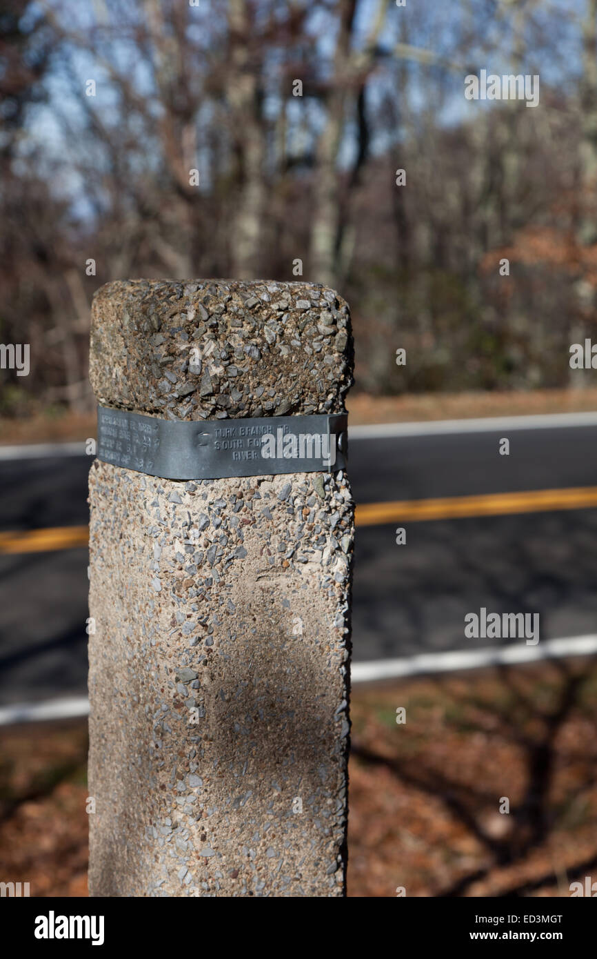 Appalachian Trail cement post for Turk Branch on Skyline Drive in ...