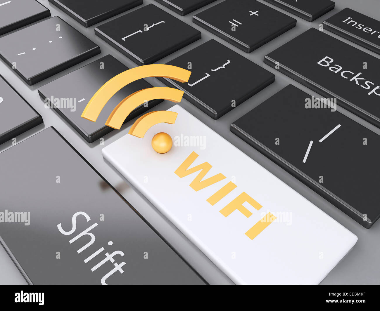 image of 3d illustration. Wifi icon and wifi button on computer ...