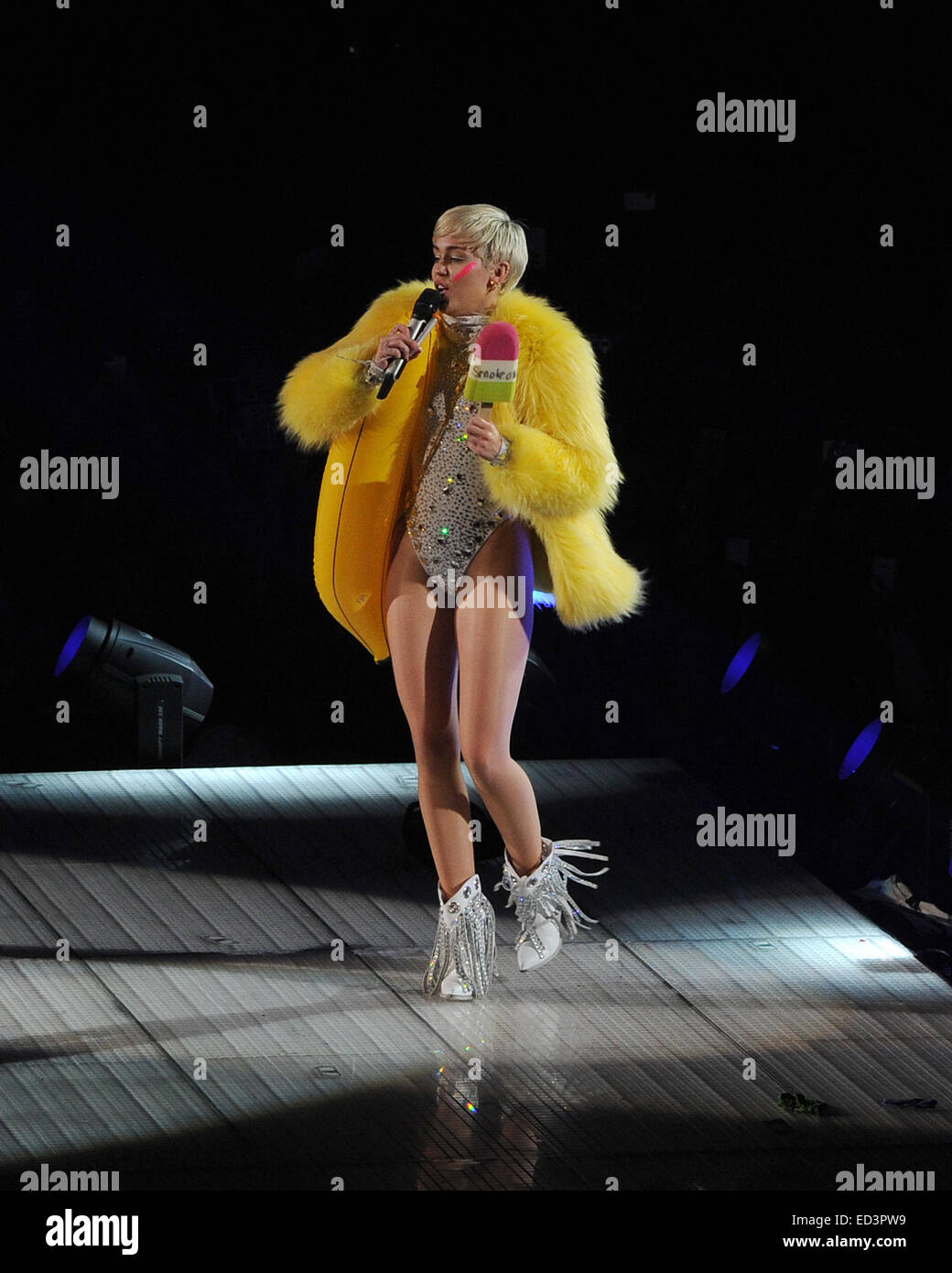 Miley Cyrus performs in a series of wacky outfits at the Ziggo Dome ...