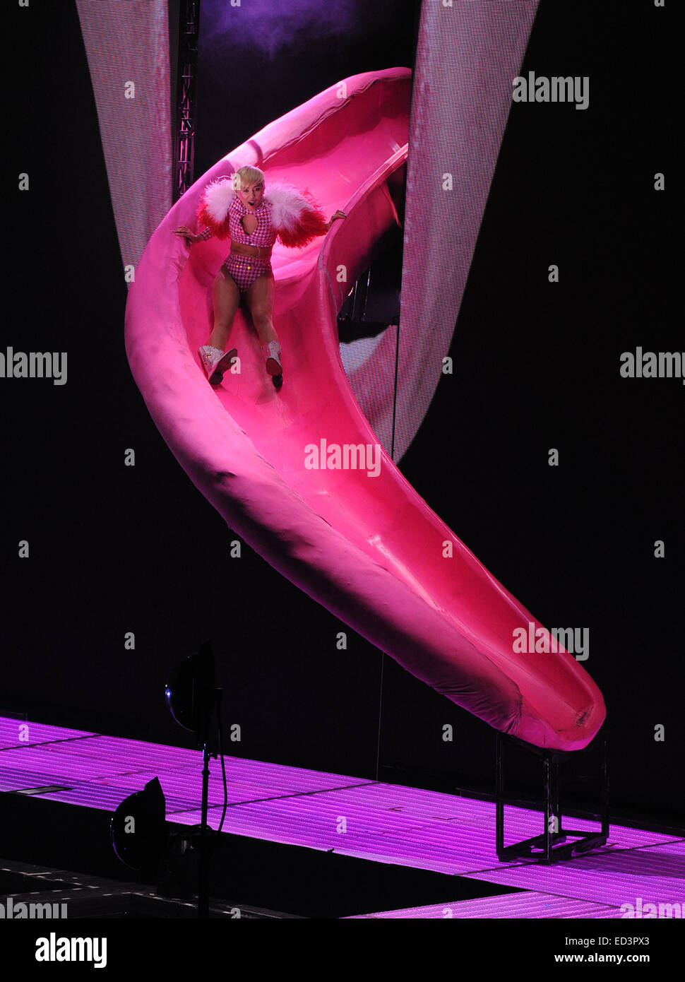 Miley Cyrus performs in a series of wacky outfits at the Ziggo Dome ...