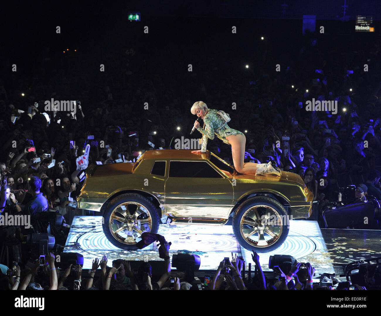Miley Cyrus performs in a series of wacky outfits at the Ziggo Dome ...