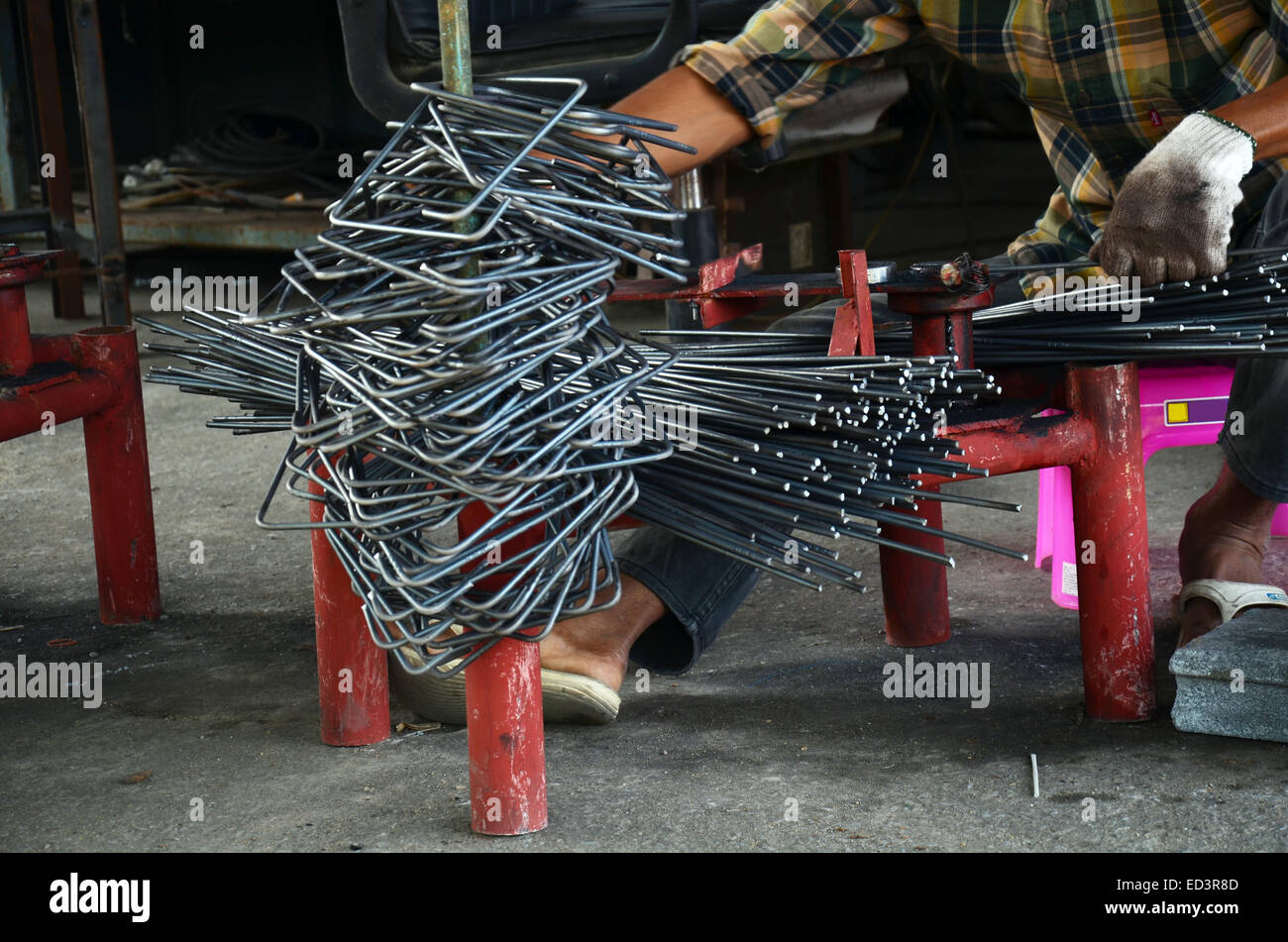 Metalworking Curved or bending steel make Stirrups poles Stock Photo ...