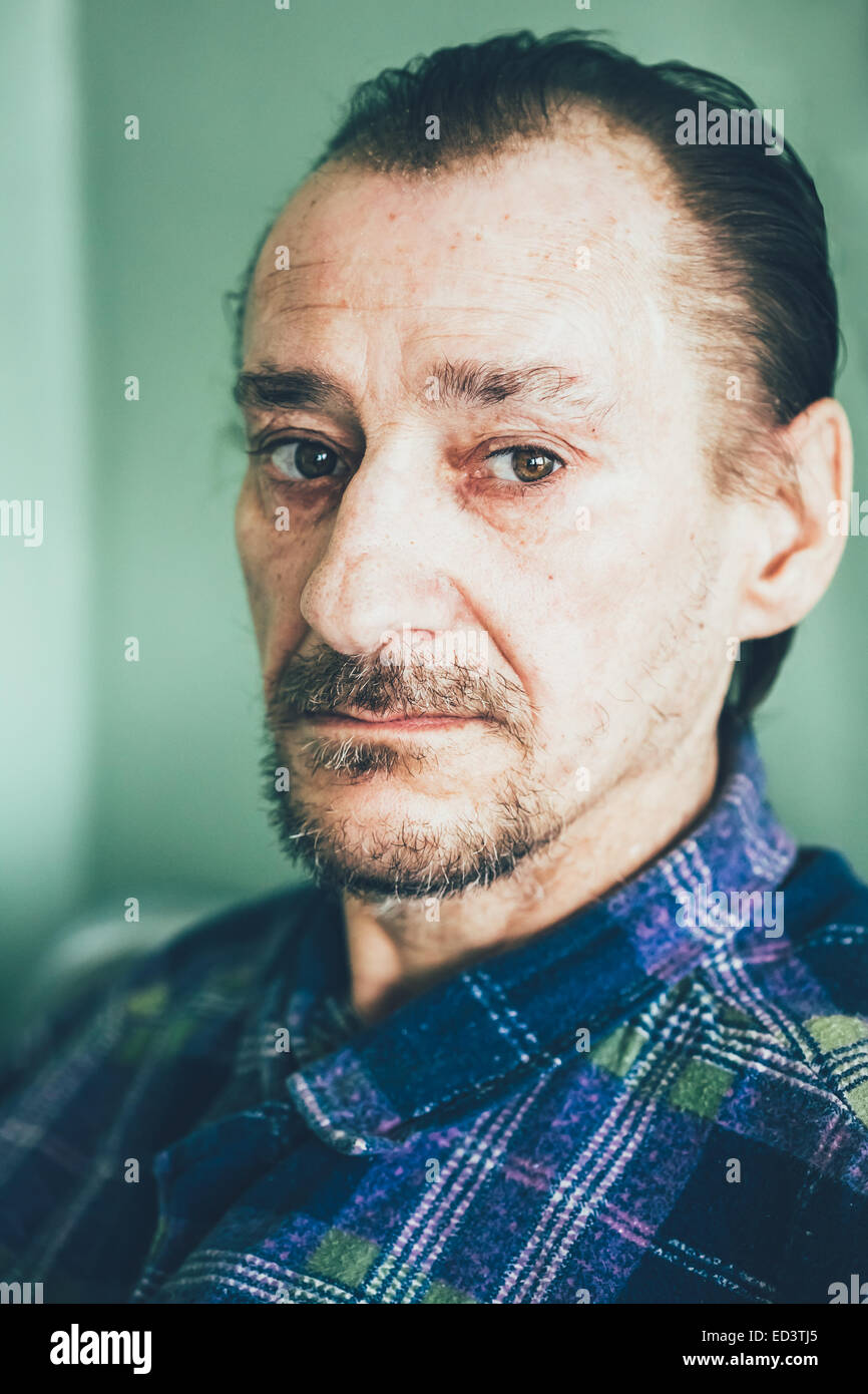 Portrait Of Serious Sad Old Adult Expressive Man With Beard Looking At ...