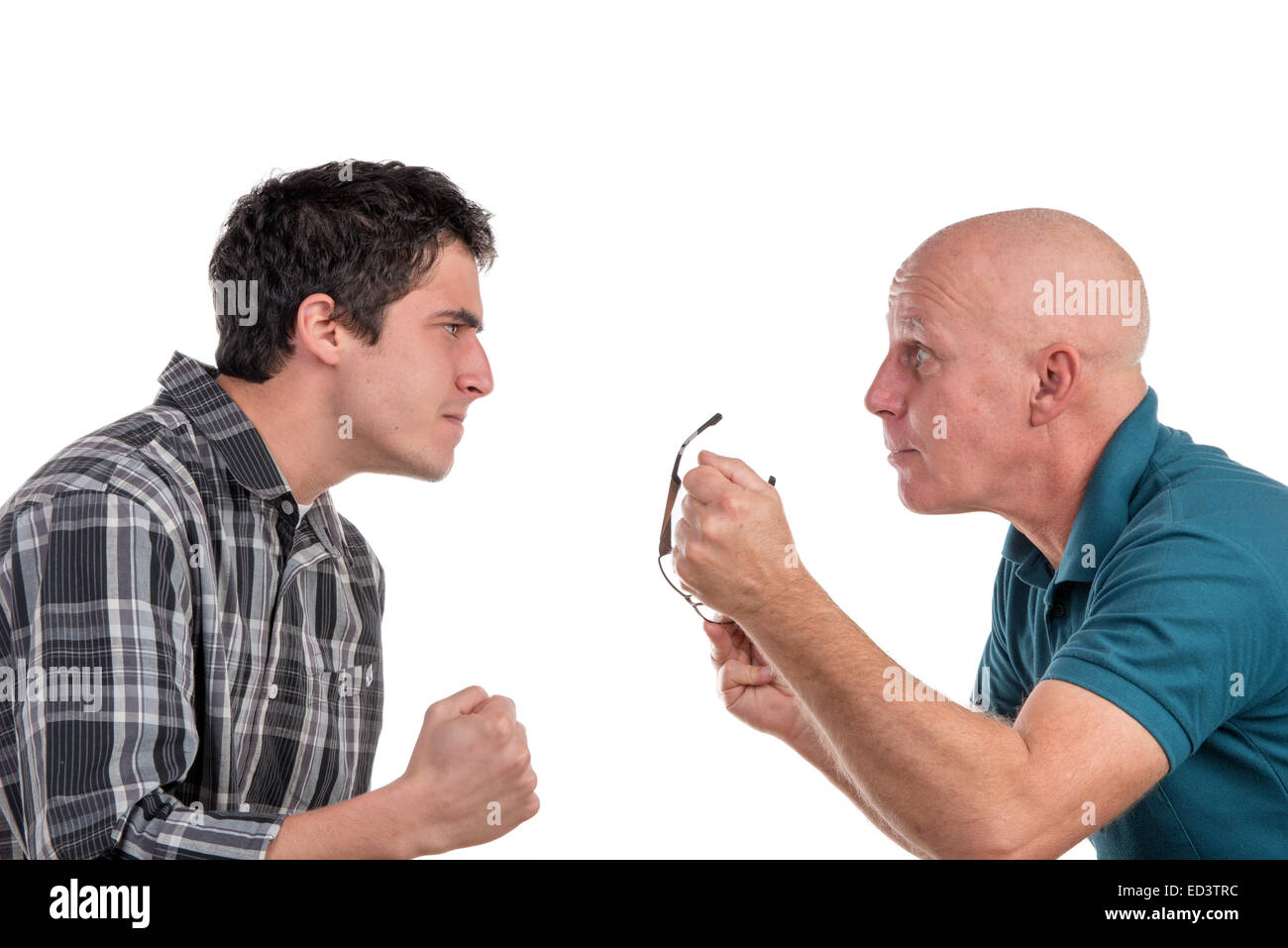 A father and son are angry on the white background Stock Photo - Alamy