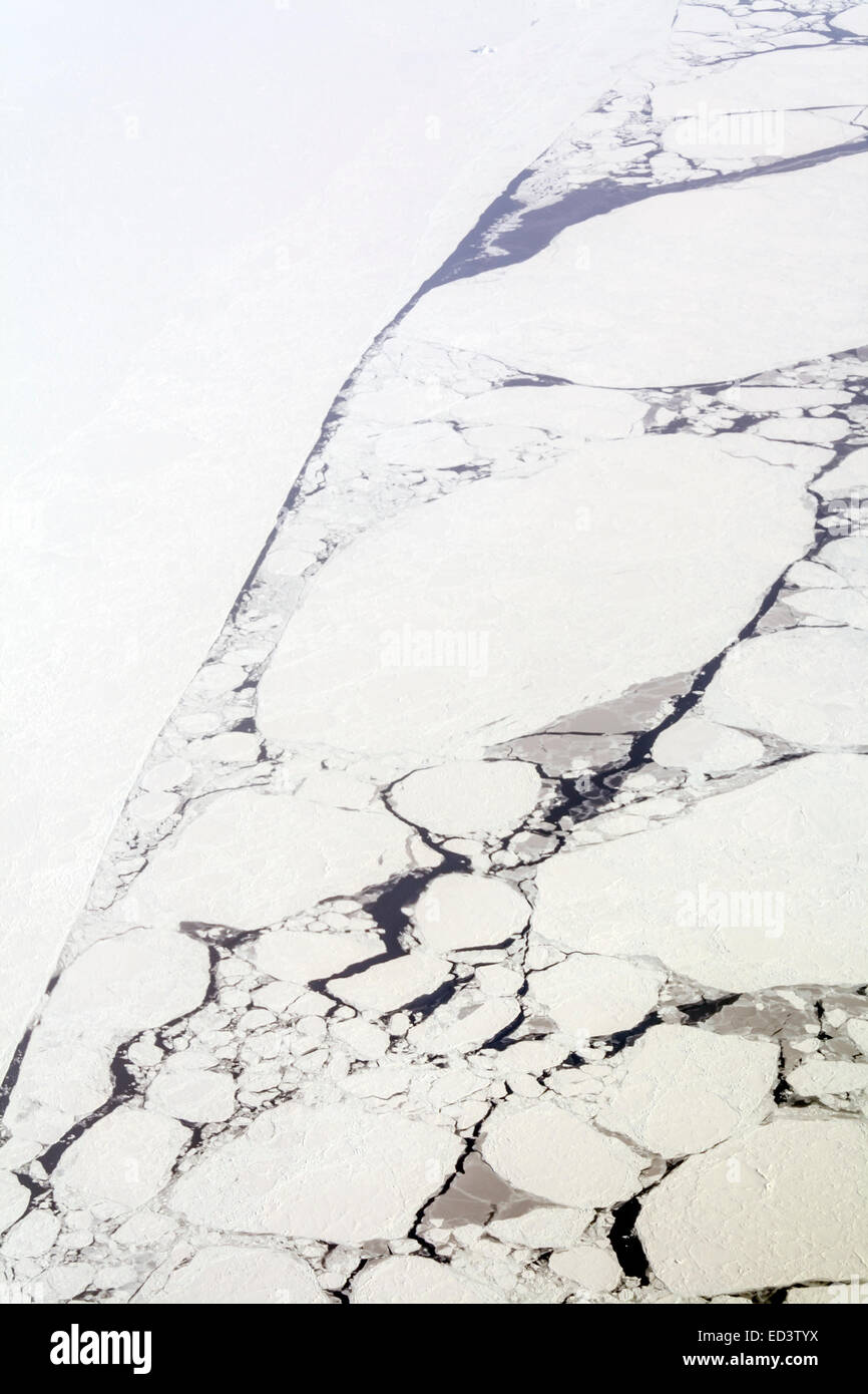 Aerial View of Sea Ice Breaking Up near Greenland's East Coast Stock ...