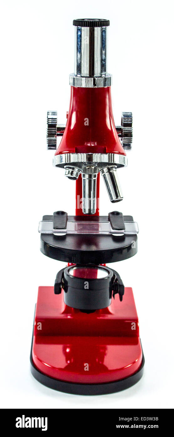 Modern red Microscope isolated on white background Stock Photo - Alamy