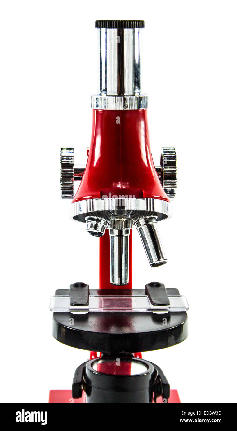 Modern red Microscope isolated on white background Stock Photo - Alamy