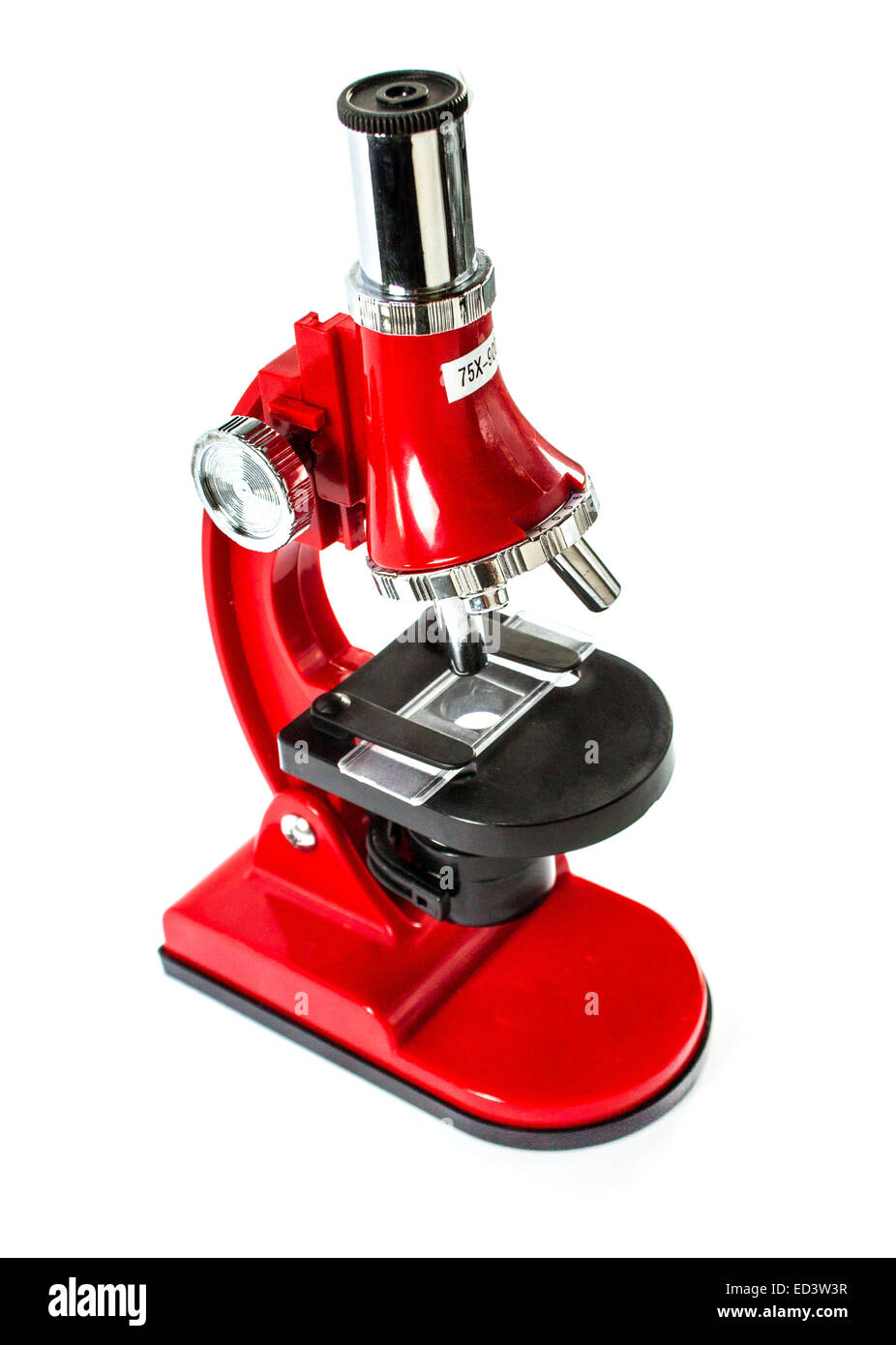 Modern red Microscope isolated on white background Stock Photo - Alamy