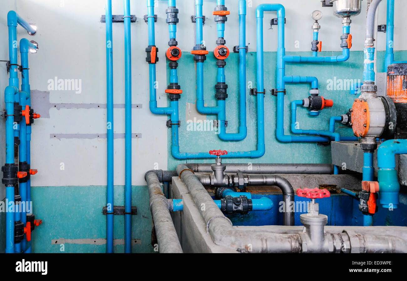 Complex pipeline in the chemical section of old factory Stock Photo - Alamy