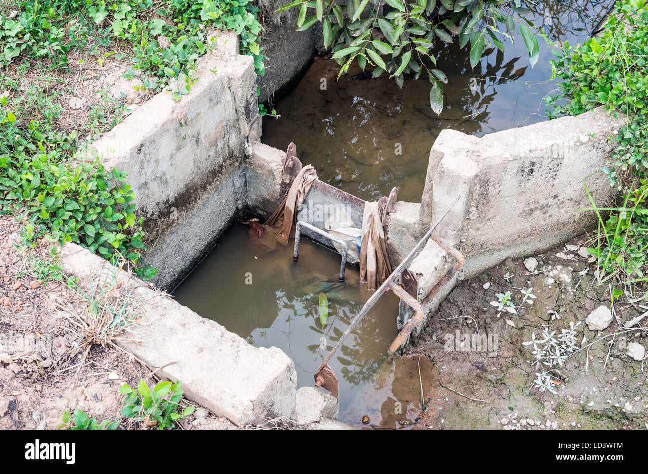 Old flood gate of the paddy field in Thailand Stock Photo - Alamy