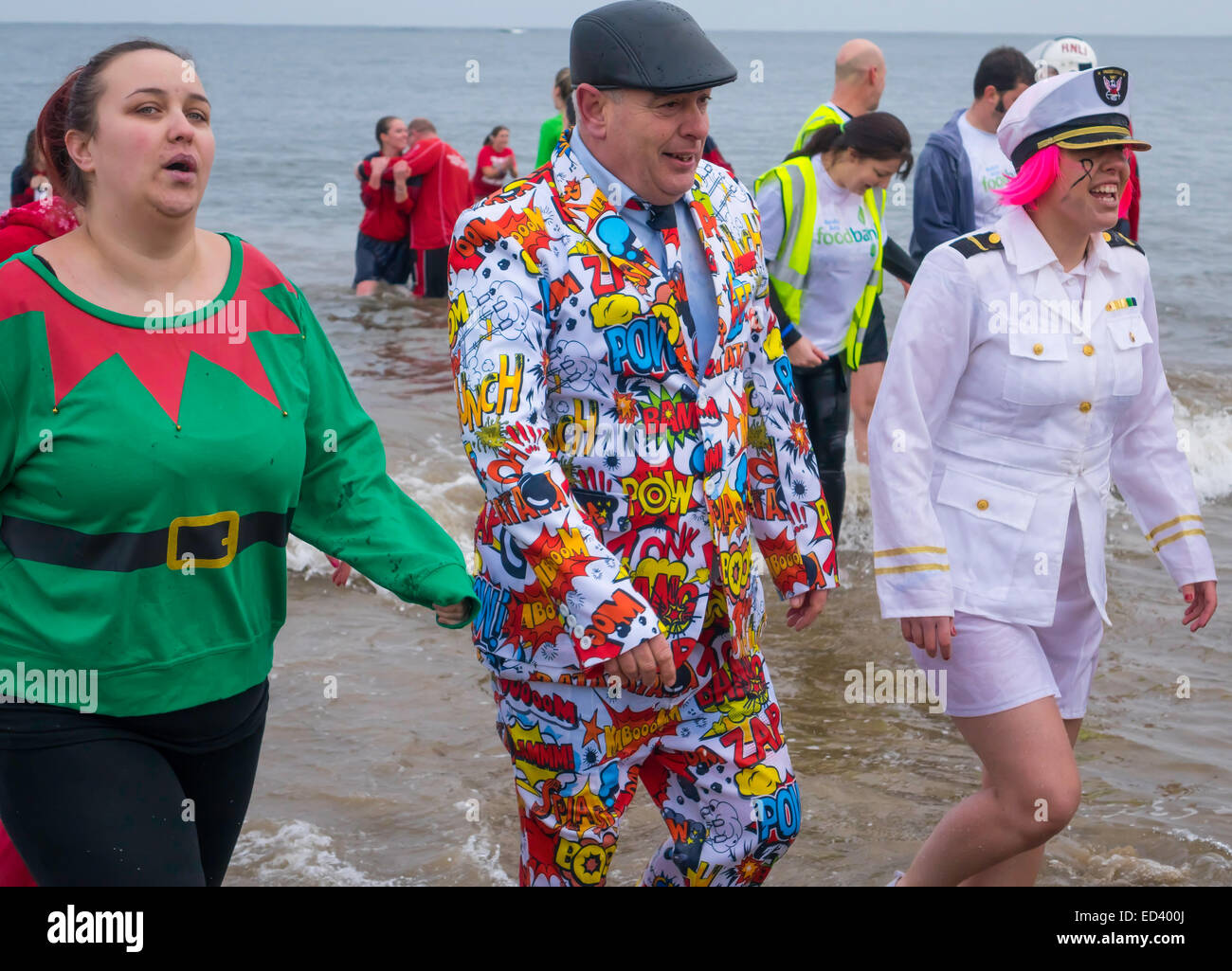 Participants coming out of the sea in the traditional Boxing Day ...