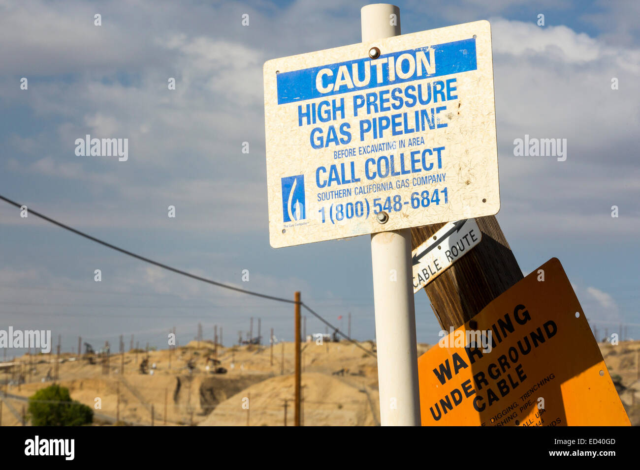 A gas pipeline in the Kern River oilfield in Oildale, Bakersfield ...