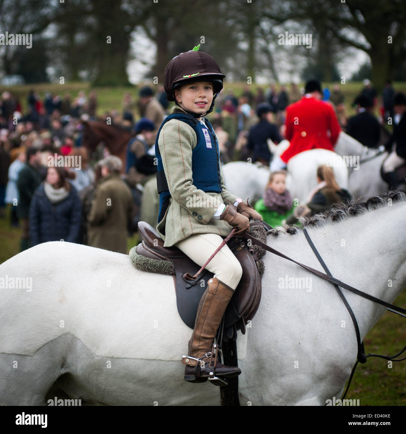 Young girl 9 10 11 rider on white pony horse hunt Annual Boxing Day ...