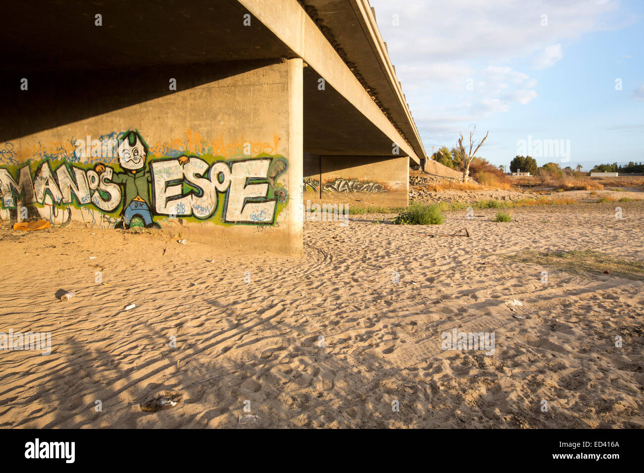 The dried up river bed of the Kern River due to the ongoing ...