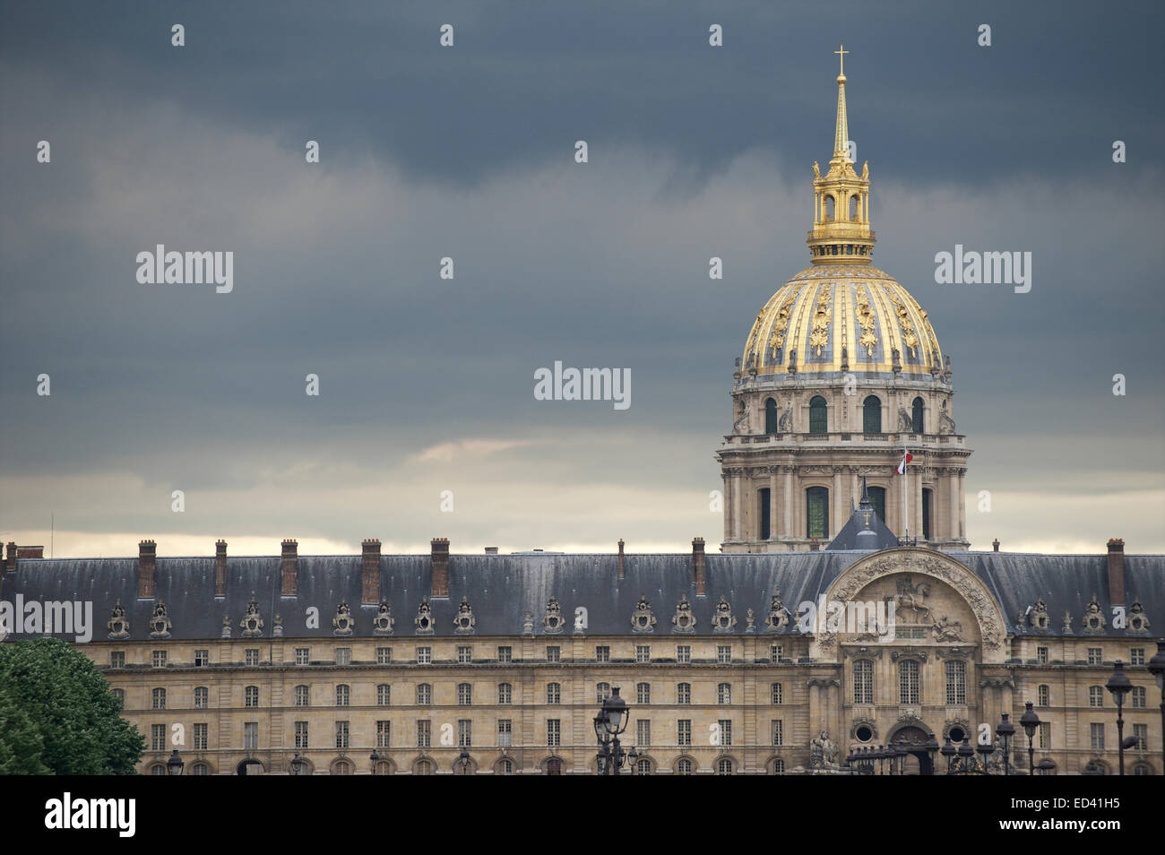 Paris France architecture Dome des Invalides with dramatic stormy sky ...