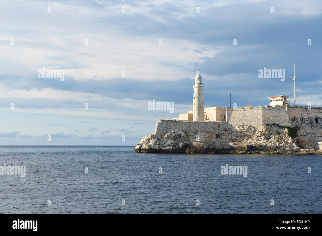 Havana Cuba seaside view of el Morro lighthouse from the Malecon ...