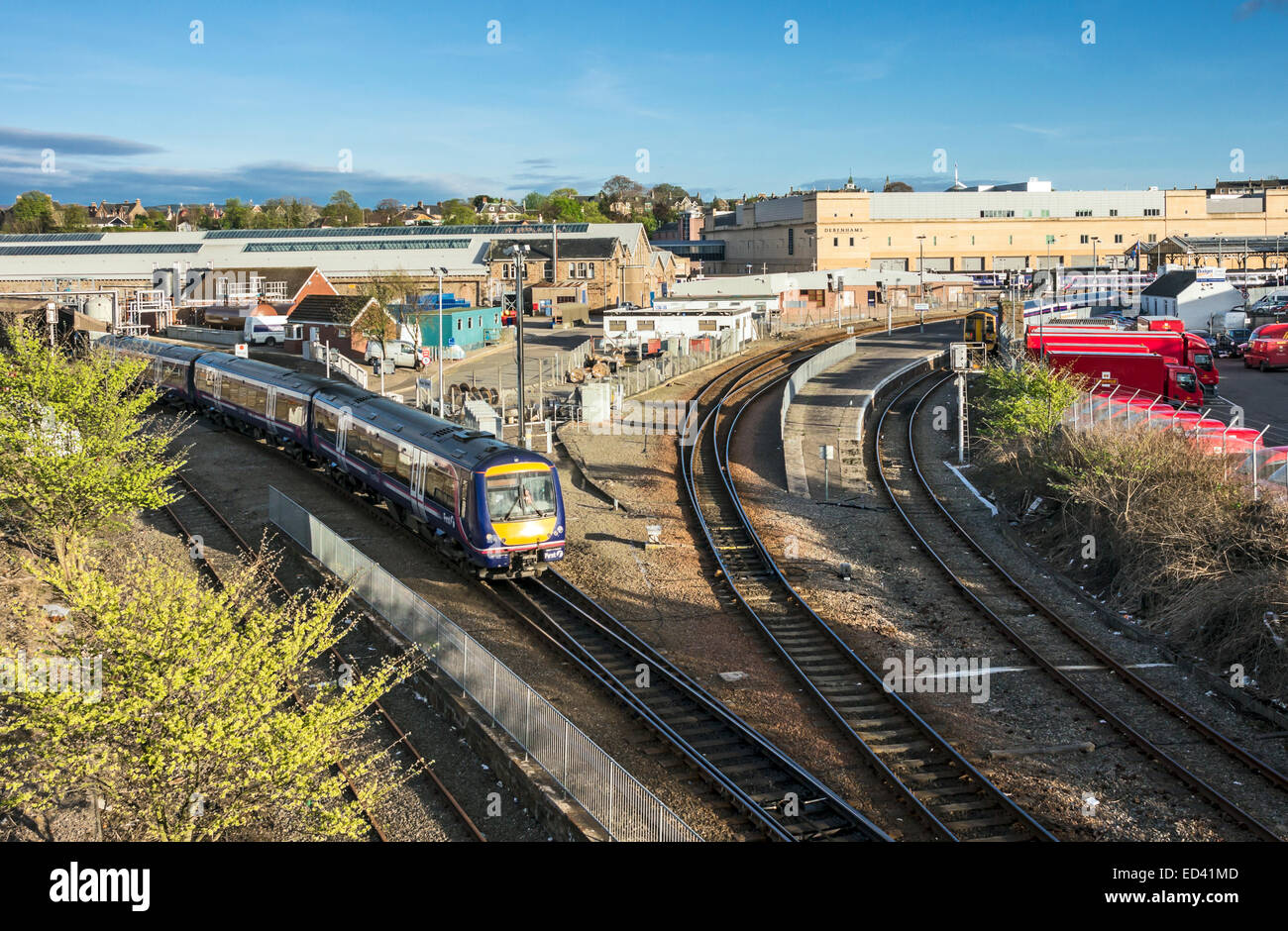 Inverness railway complex and station Highland Scotland view with Class ...