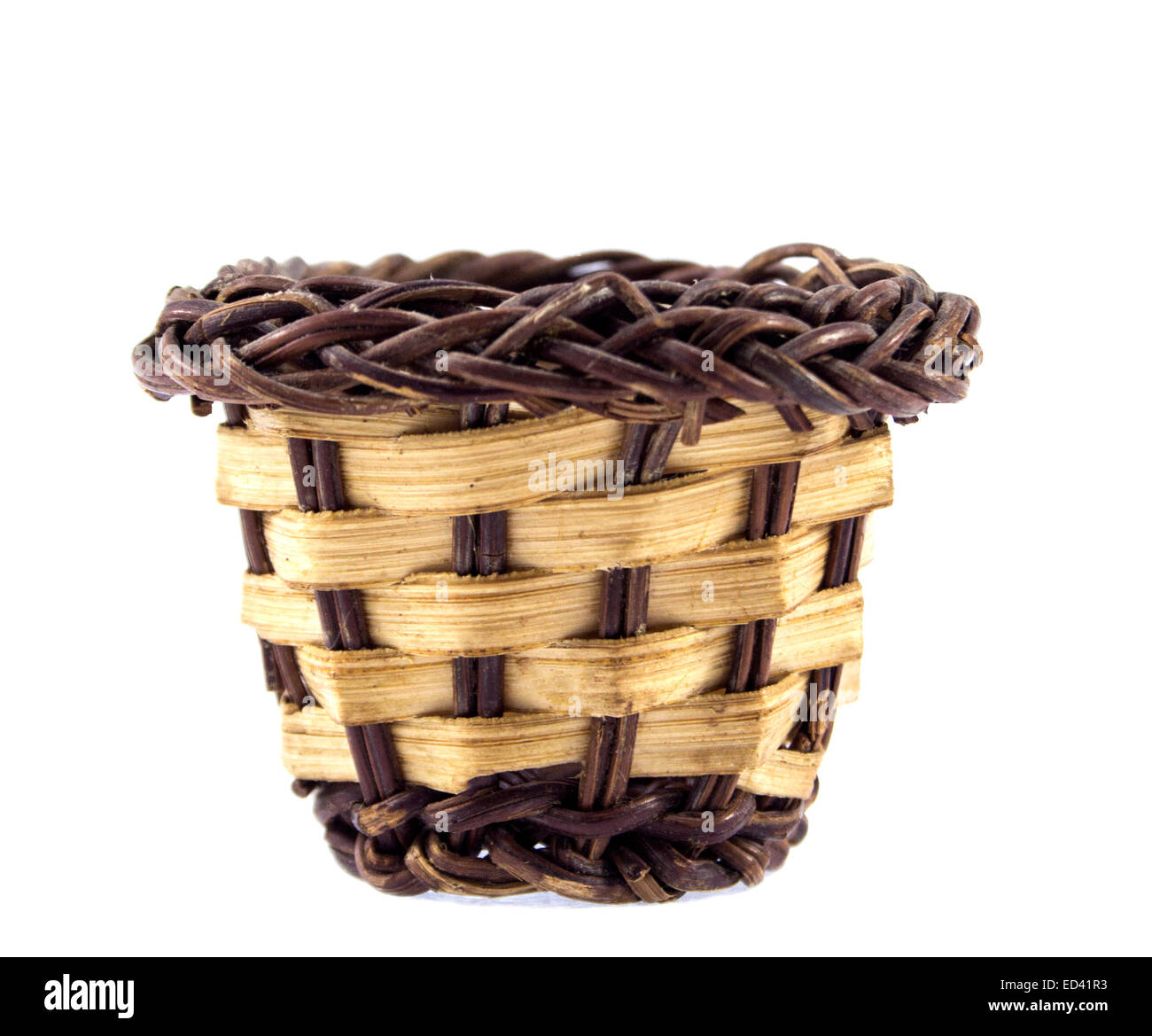 Small empty wicker basket isolated on white background Stock Photo - Alamy