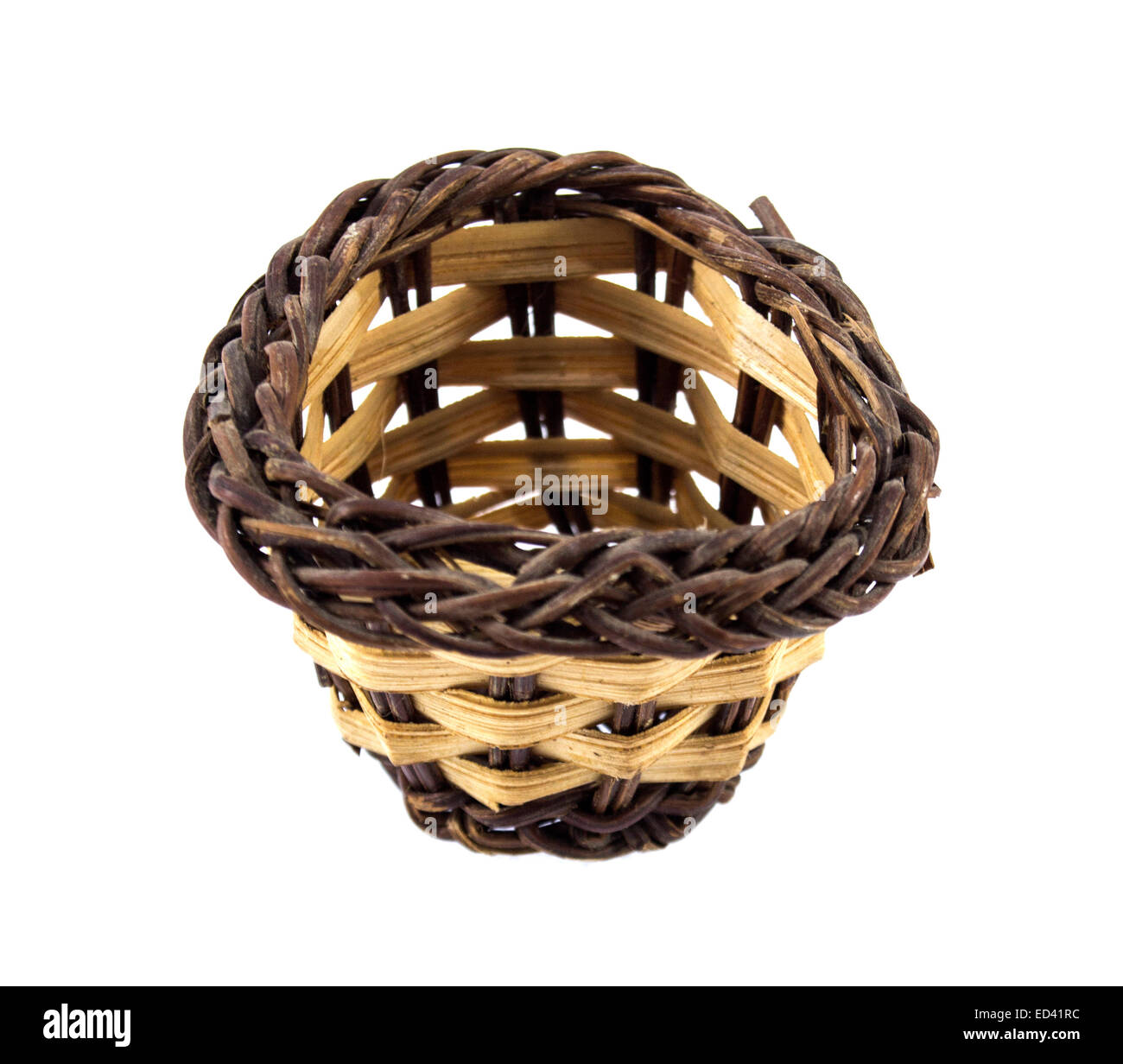 Small empty wicker basket isolated on white background Stock Photo - Alamy