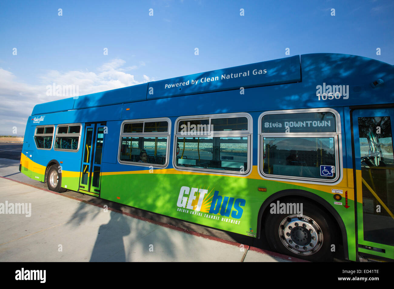 A gas powered bus in Bakersfield, California, USA. following the four ...