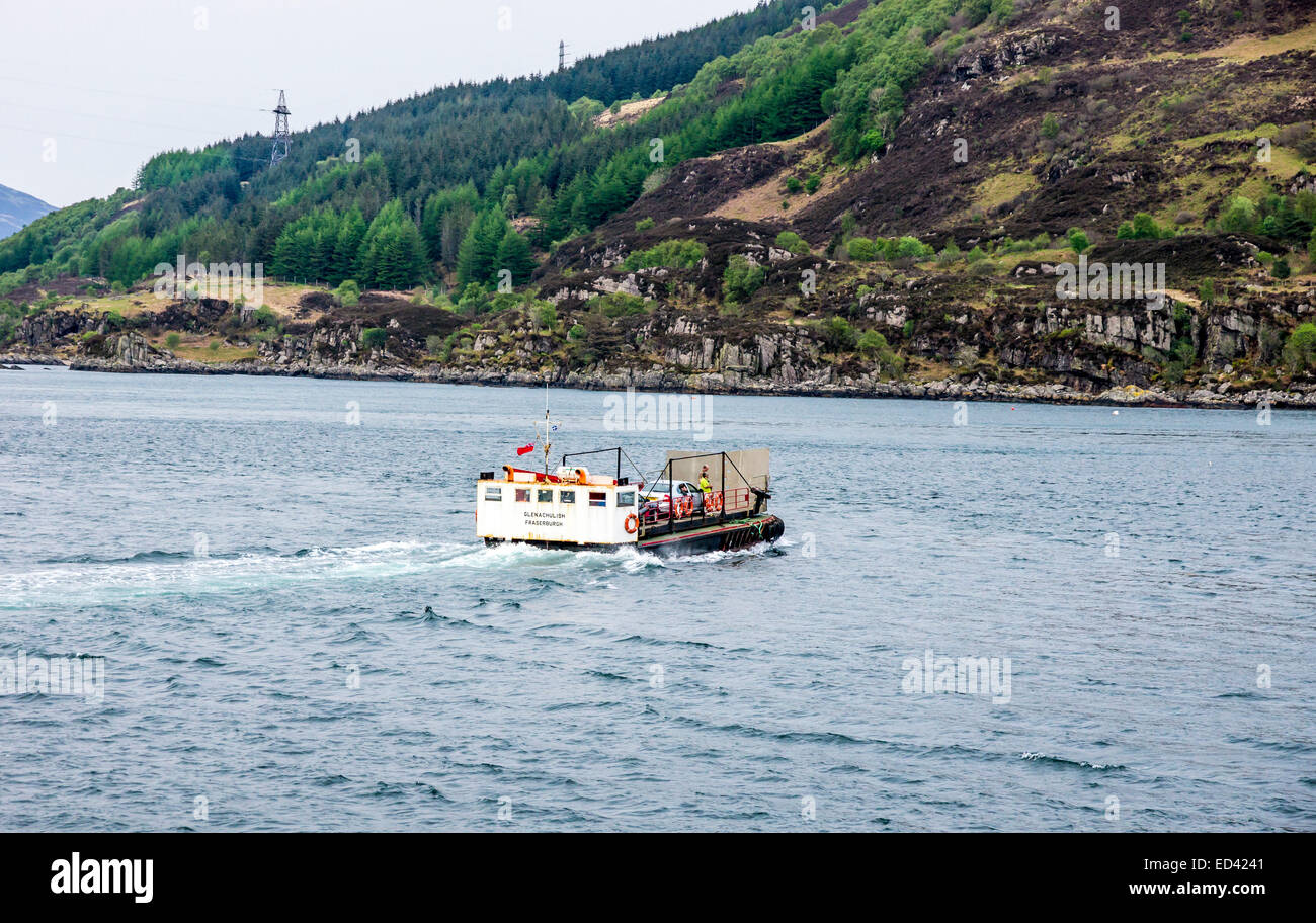 The Skye Ferry is leaving Kylerhea on the Island of Skye and heading ...