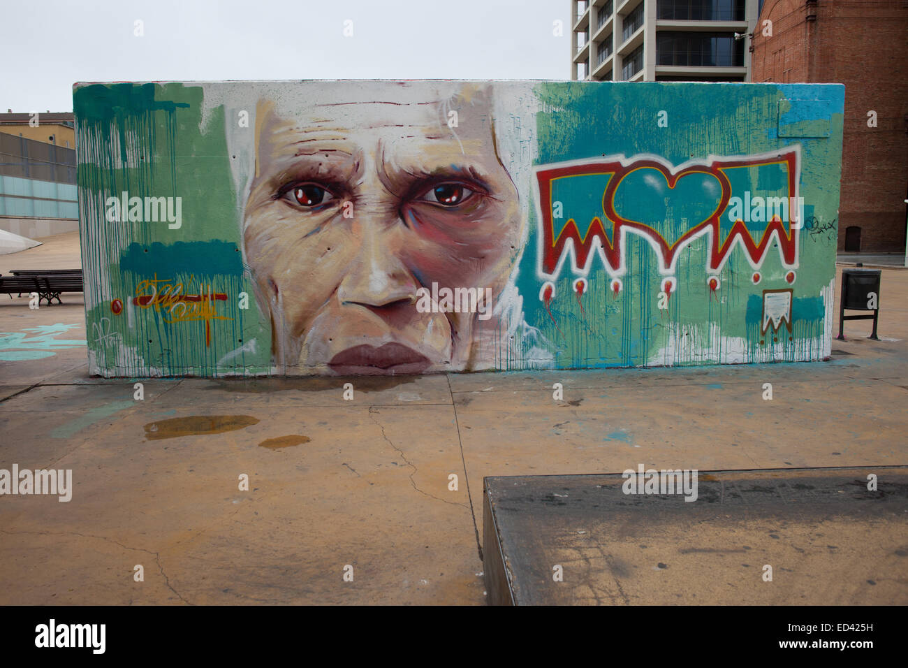 Street art in Barcelona, Catalonia, Spain. Mural on a concrete wall ...