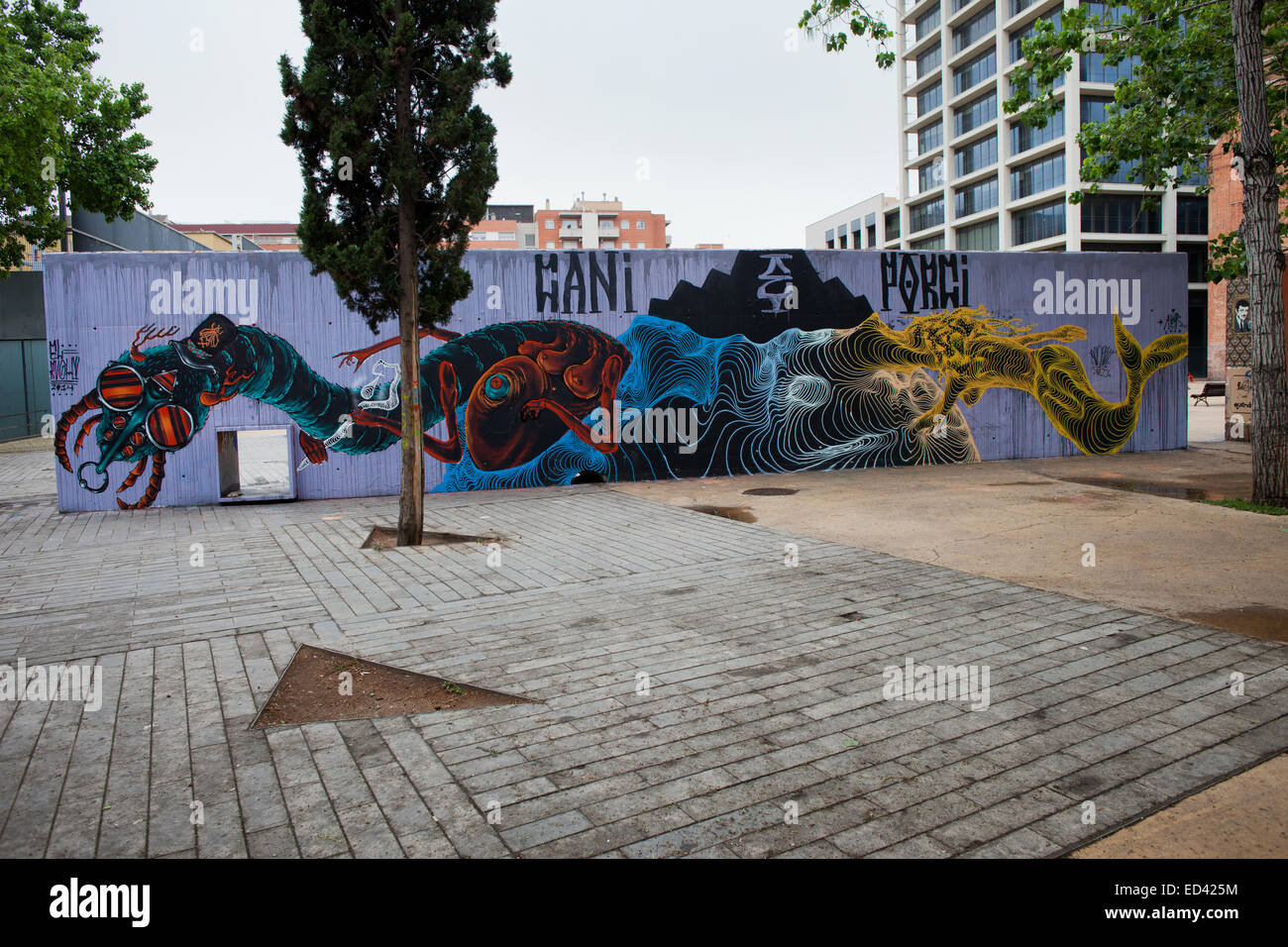 Street art in Barcelona, Catalonia, Spain. Mural on concrete wall Stock ...