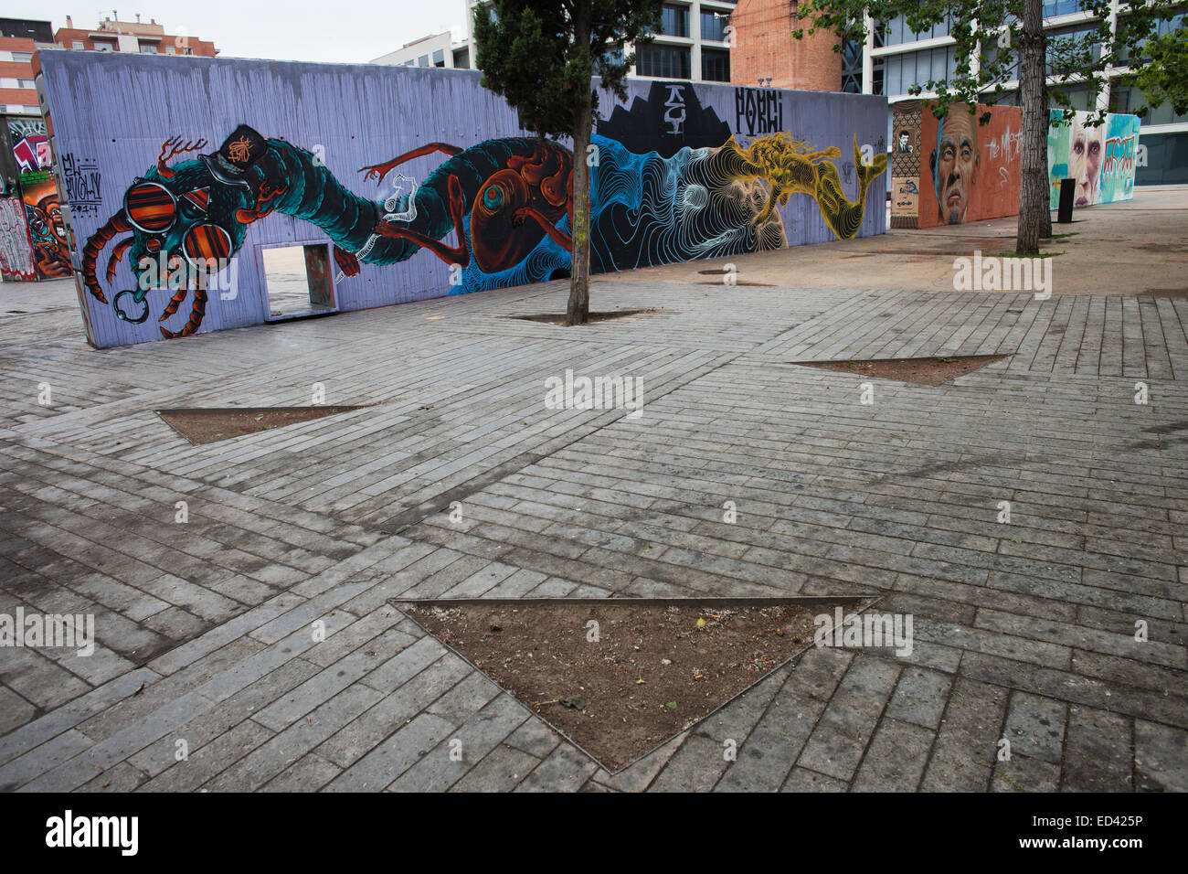 Street art in Barcelona, Catalonia, Spain. Murals on concrete wall ...