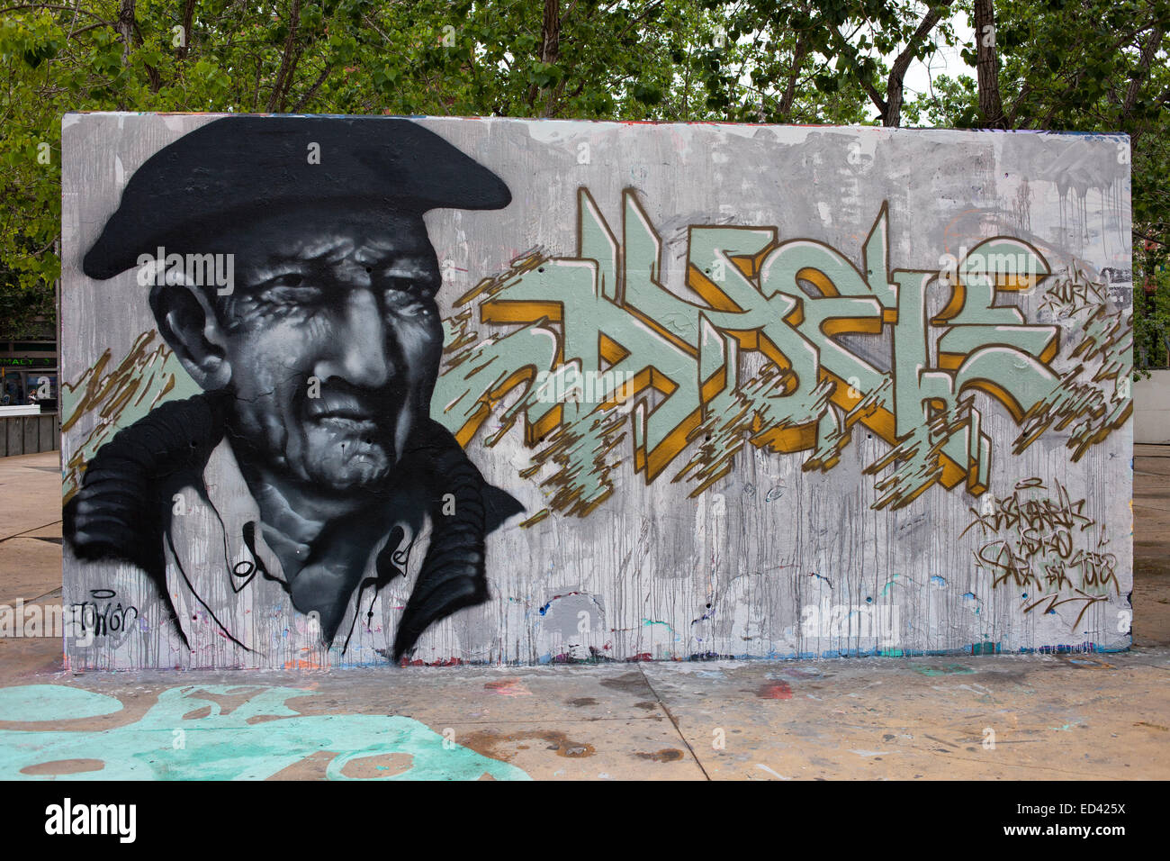 Street art in Barcelona, Catalonia, Spain. Mural on a concrete wall ...
