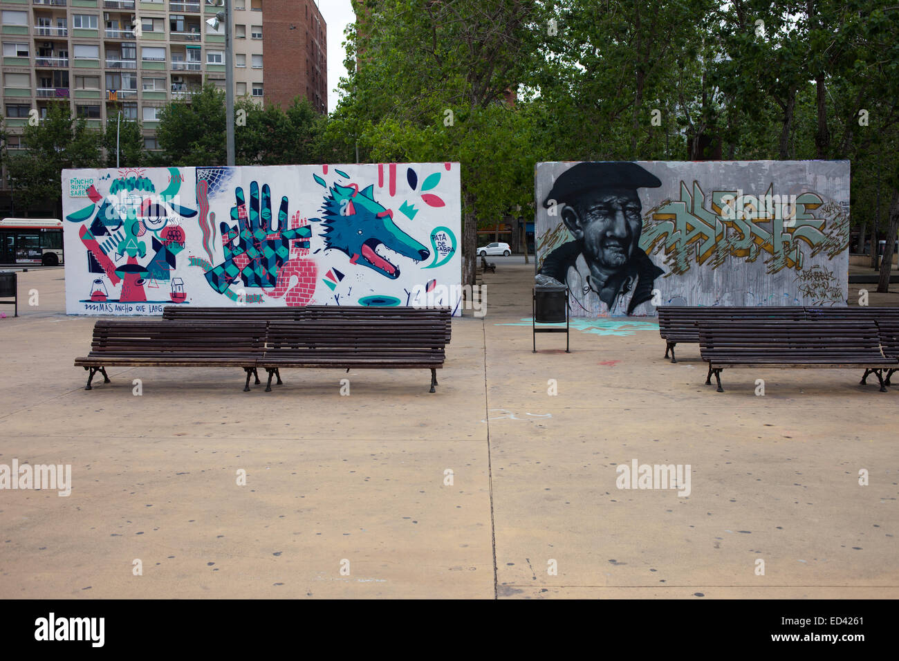 Street art in Barcelona, Catalonia, Spain. Mural on a concrete wall ...