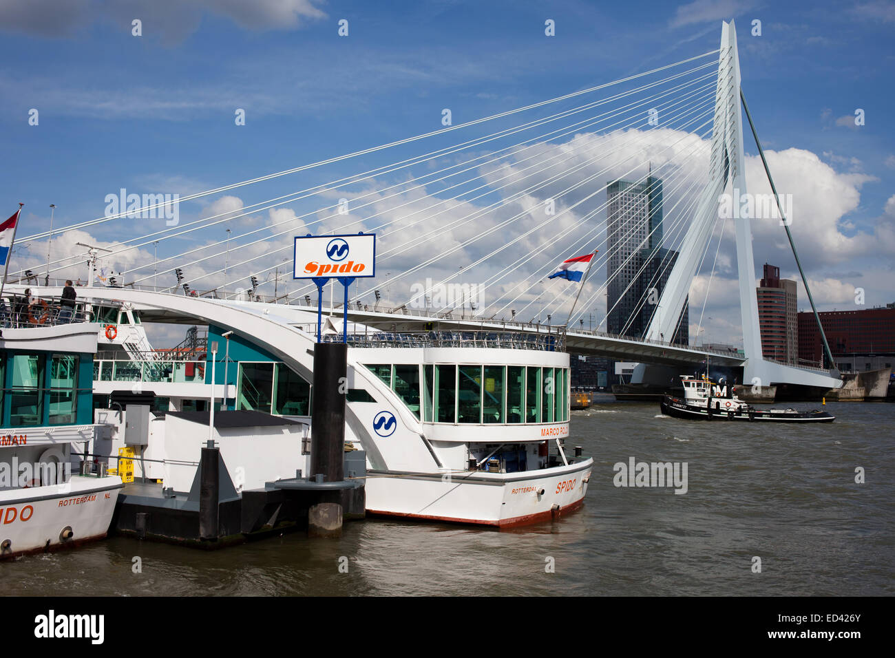 Spido tour ships at Erasmus Bridge (Dutch: Erasmusbrug) in city ...