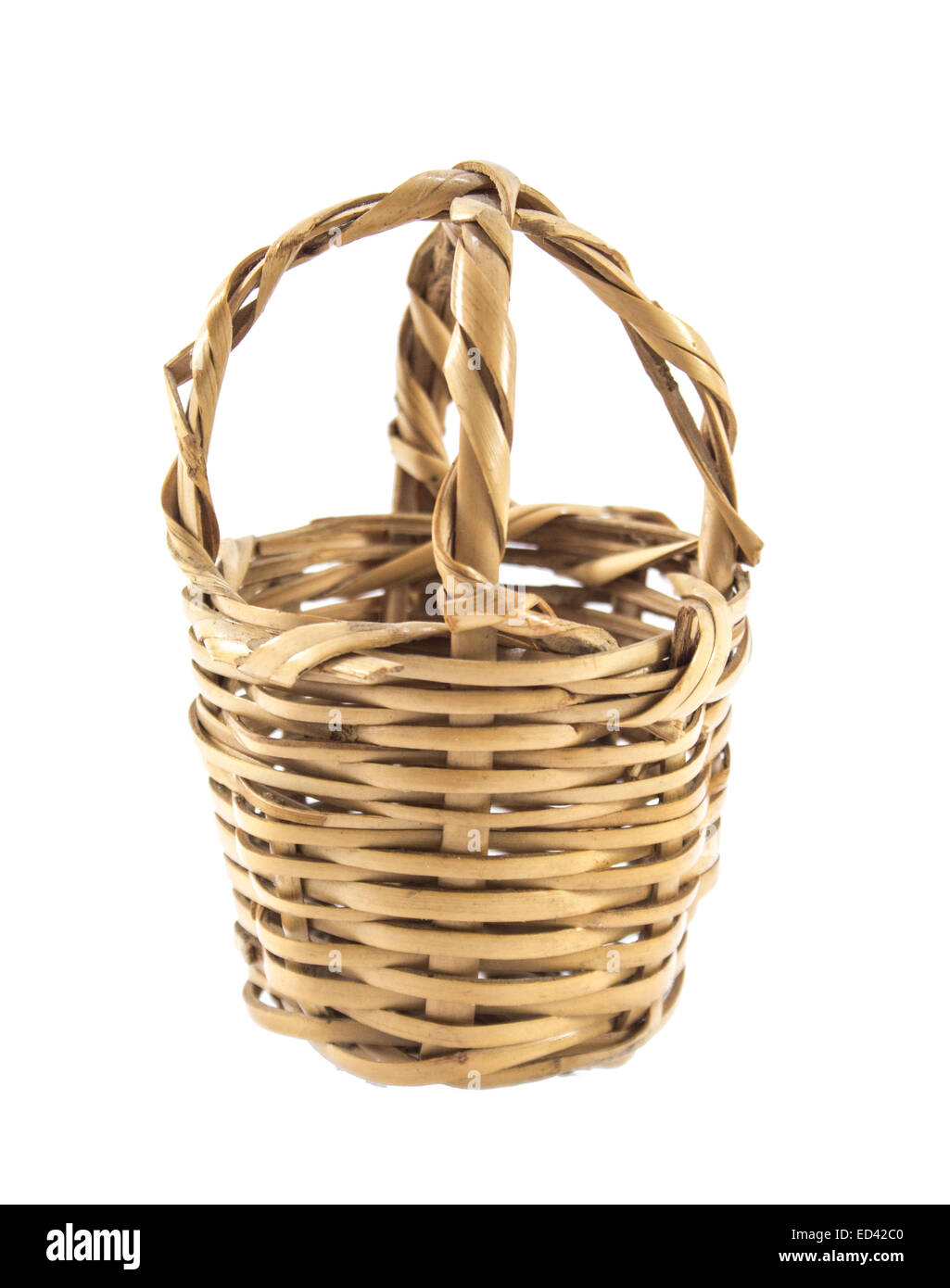 Small empty wicker basket isolated on white background Stock Photo - Alamy