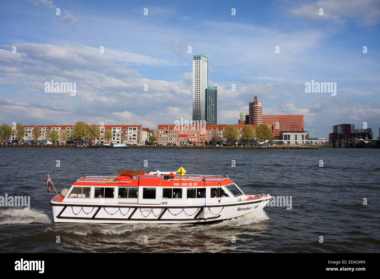 Tour boat on a river in Rotterdam, Holland, Netherlands Stock Photo - Alamy