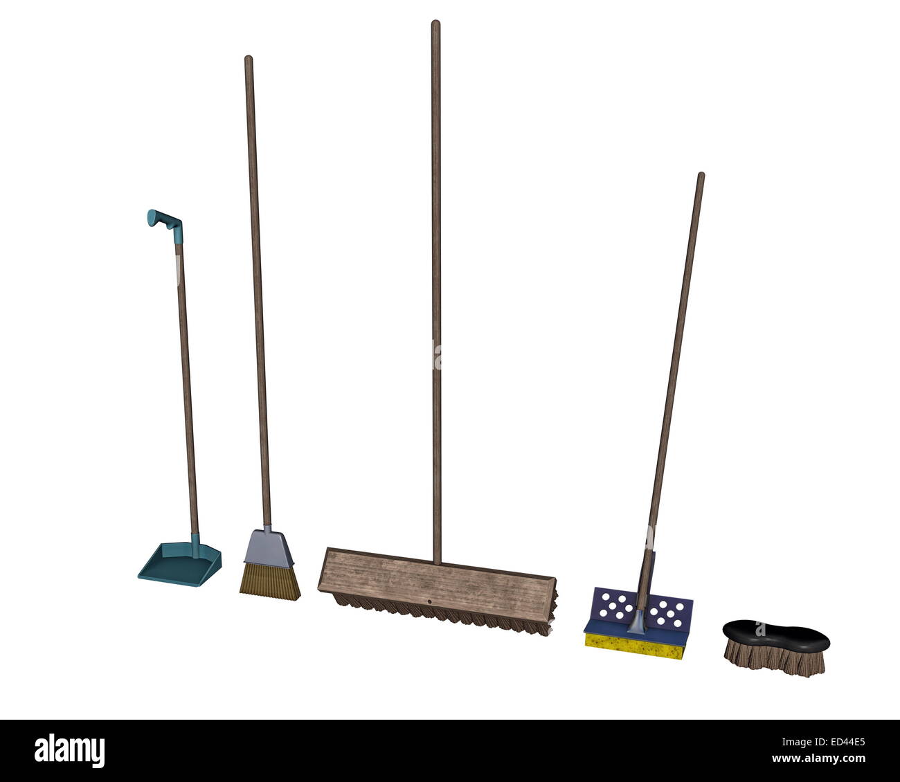 Domestic tools for cleaning in white background Stock Photo - Alamy