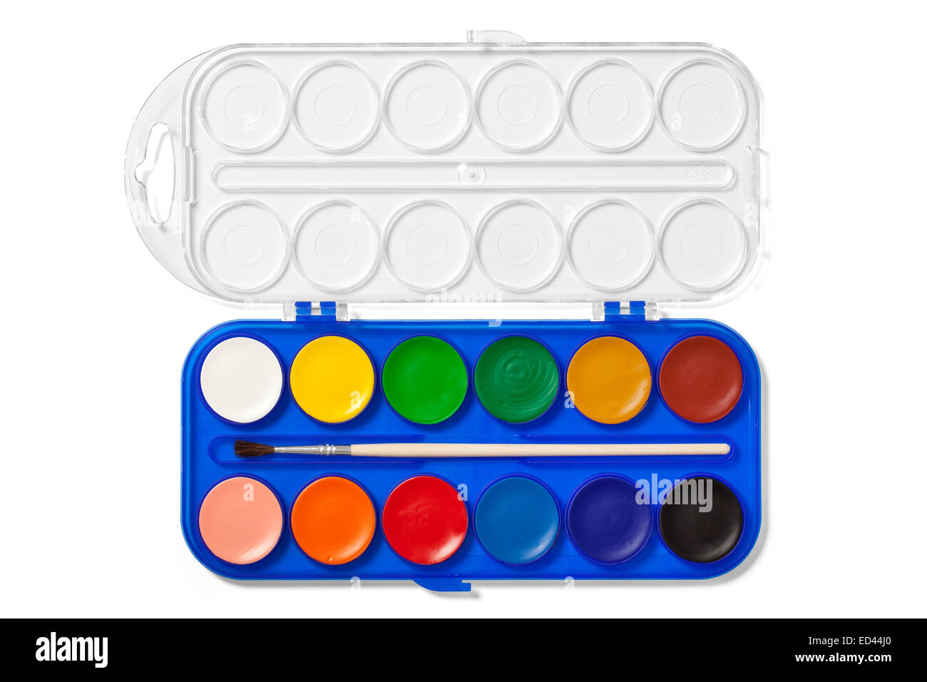 Watercolor palette and paintbrush with clipping path on white Stock ...