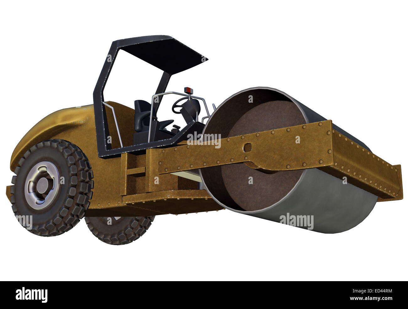 Yellow metallic road roller in white background Stock Photo - Alamy